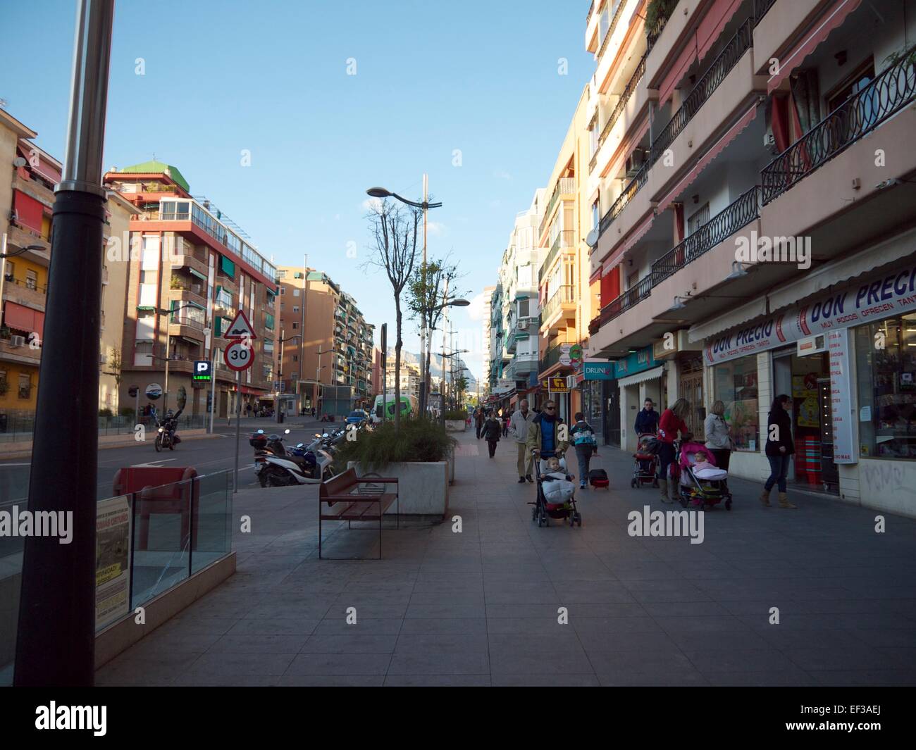 Typical shopping street in Benidorm, Spain Stock Photo - Alamy