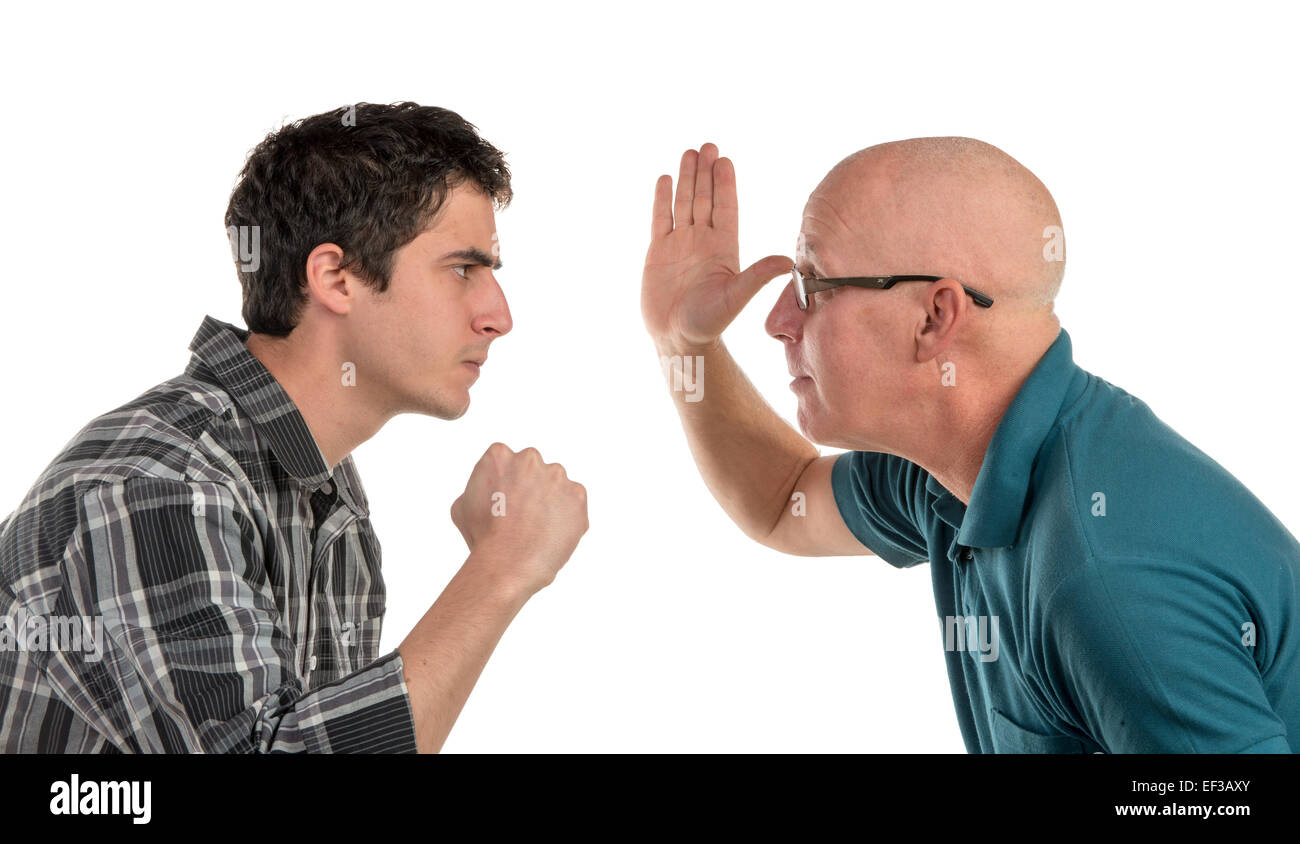 a father gives his son a slap on the white background Stock Photo - Alamy
