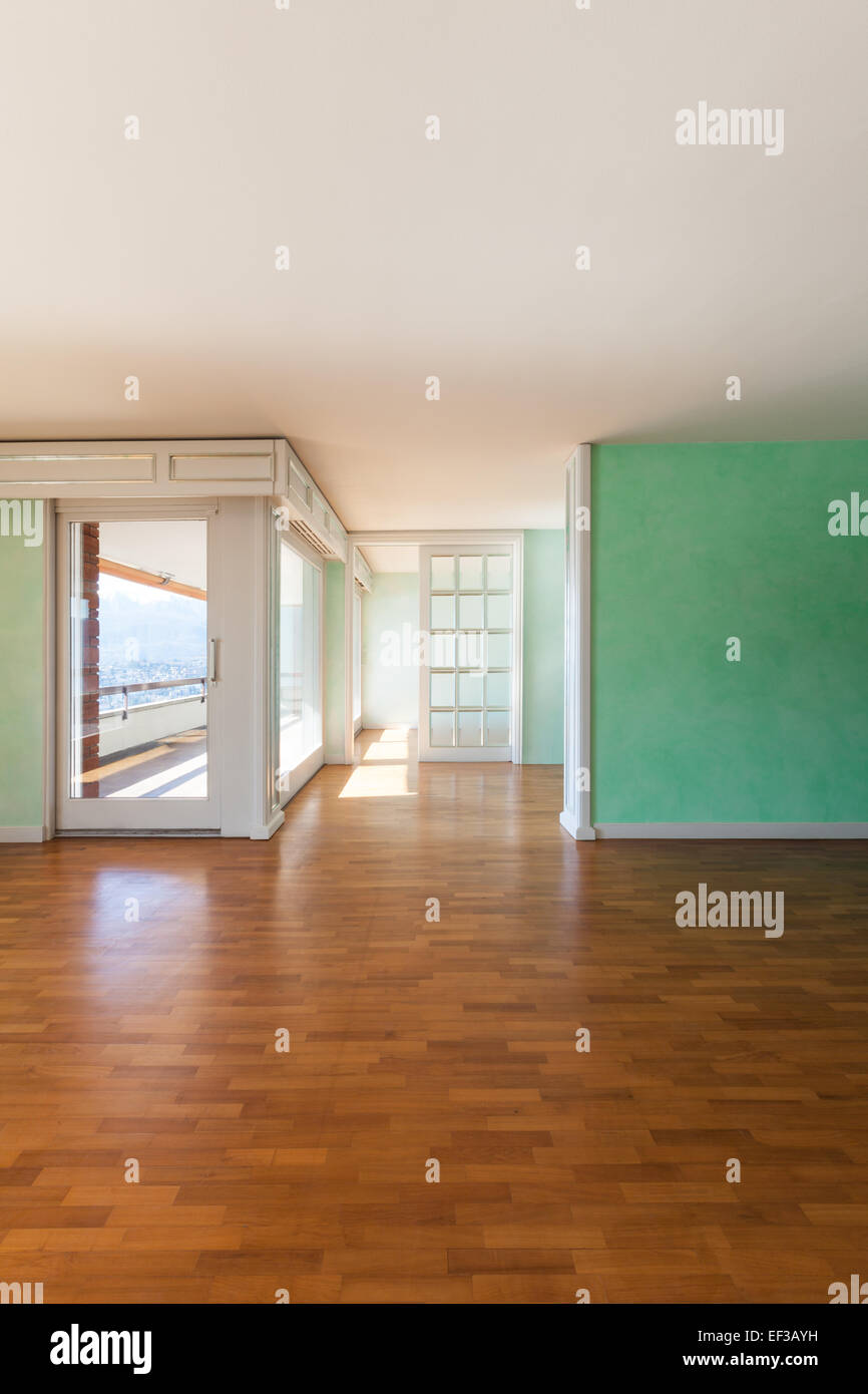 Interior, empty apartment classic, large room with windows Stock Photo ...