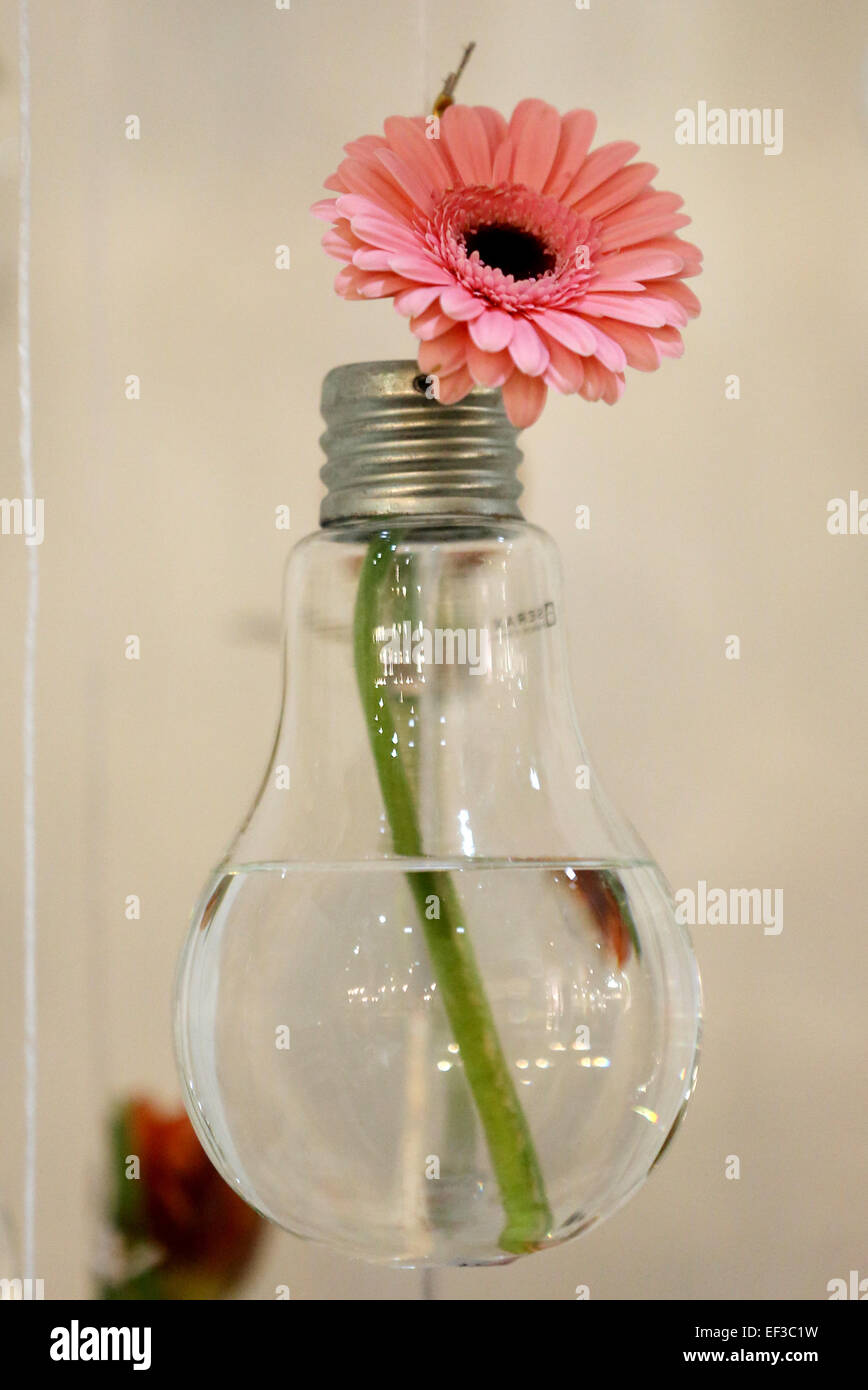 Essen, Germany. 26th Jan, 2015. A repurposed light bulb is decorated ...
