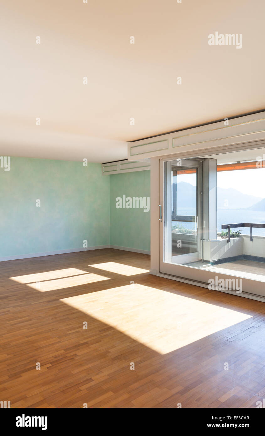 Interior, empty apartment classic, large room with windows Stock Photo ...