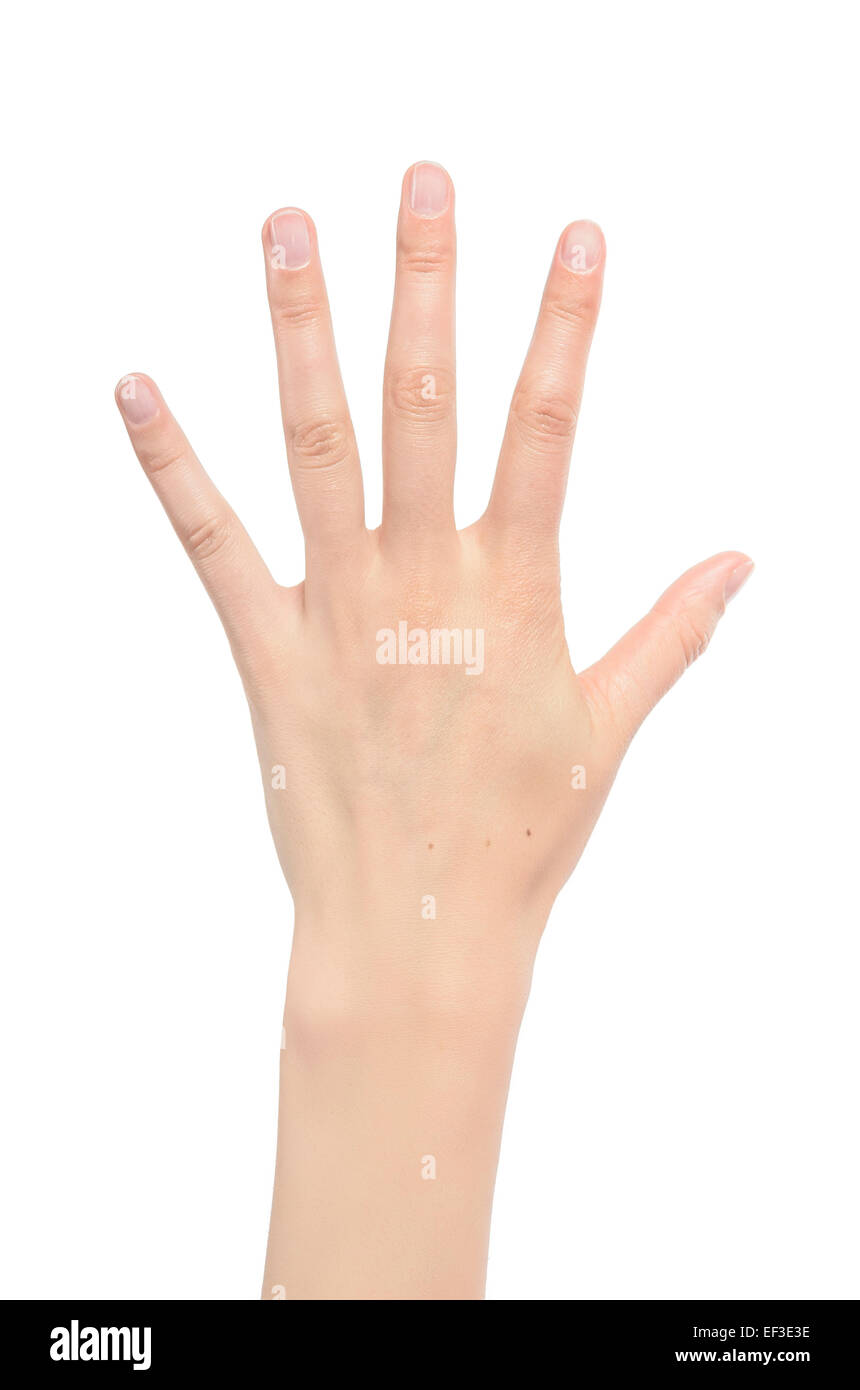 Counting woman hands five Stock Photo - Alamy