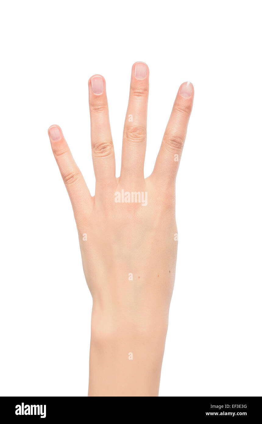 Counting woman hands four Stock Photo - Alamy