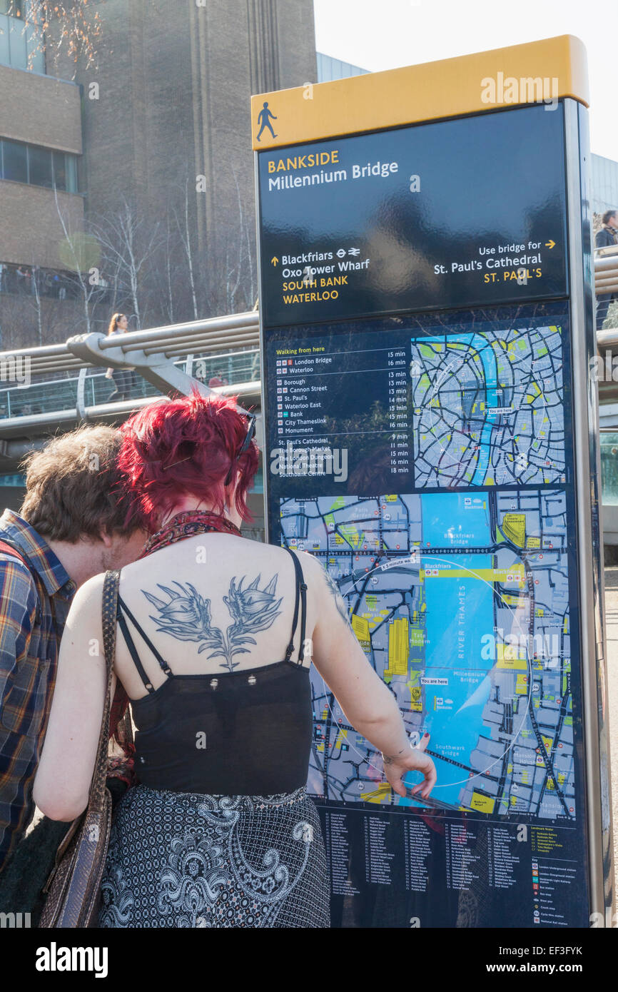 England,London,Visitors Looking at Street Map of Bankside Area Stock ...