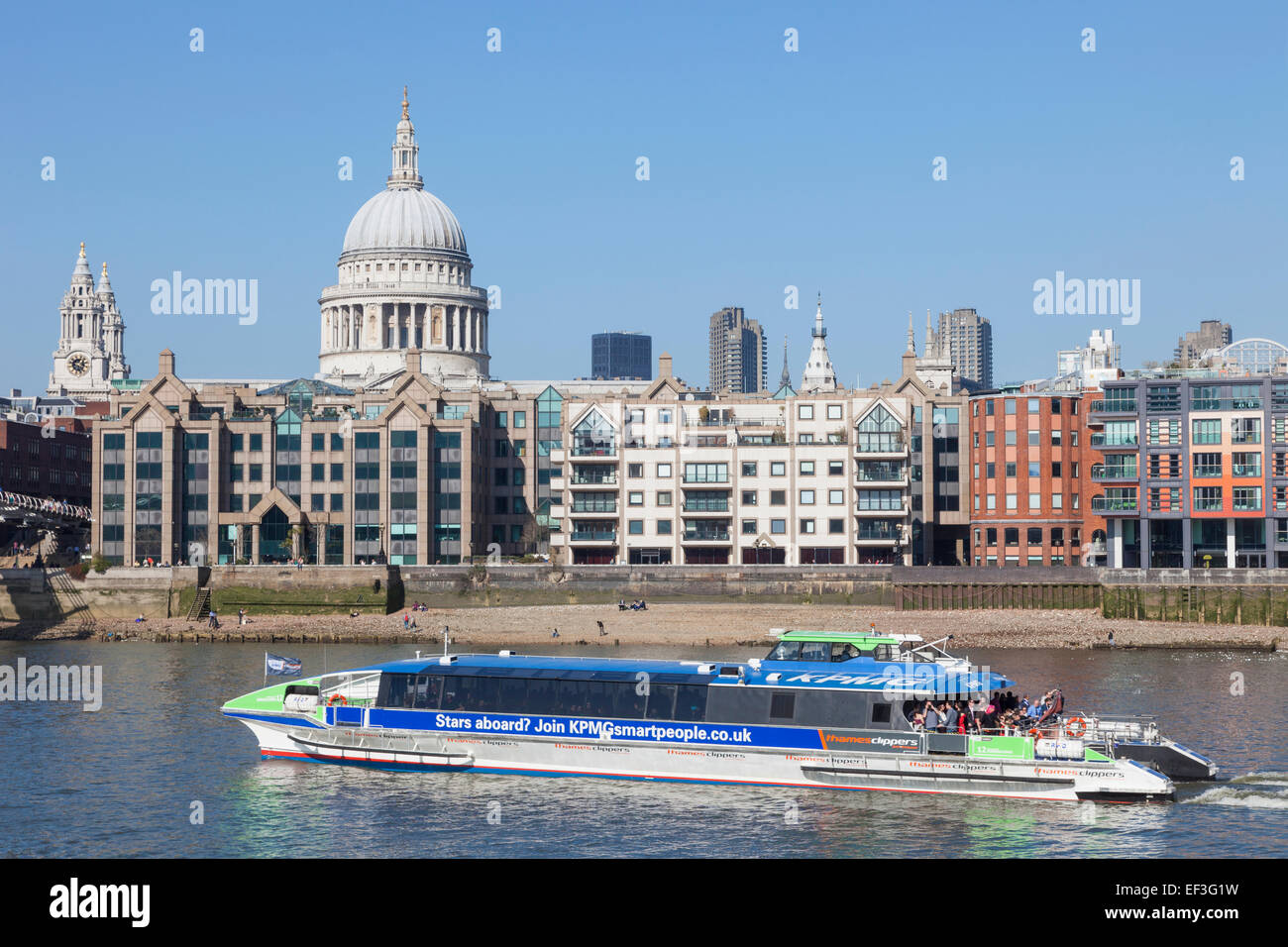 England, London, Thames Clipper Boat and St Paul's Cathedral Stock ...