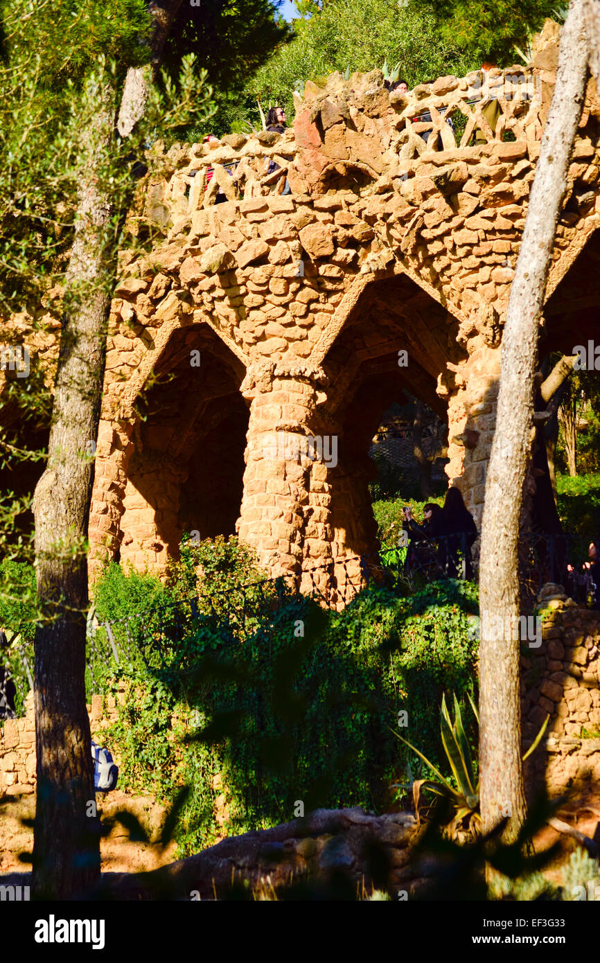 Columns. Park Guell by Antoni Gaudi architect. Barcelona, Catalonia ...