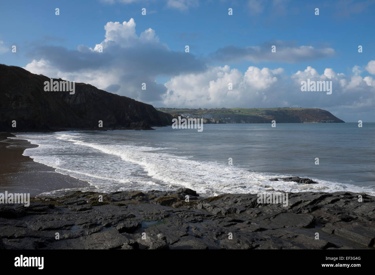 The beach in the village of Tresaith, Ceredigion. Tresaith lies between ...