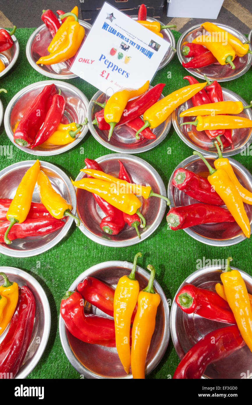 England, London, Southwark, Borough Market, Display of Peppers Stock ...