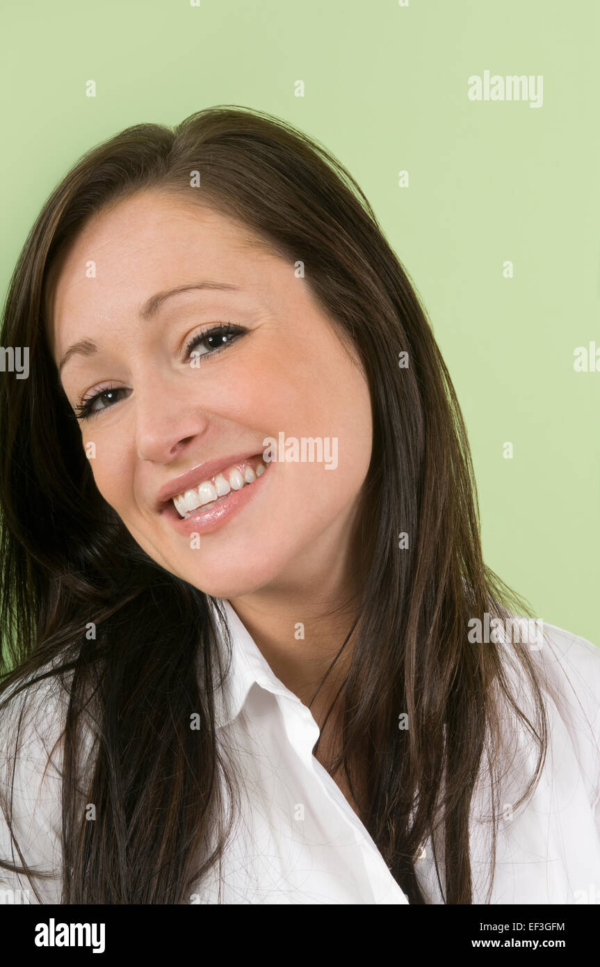 Head-and-shoulders portrait of woman facing right Stock Photo - Alamy