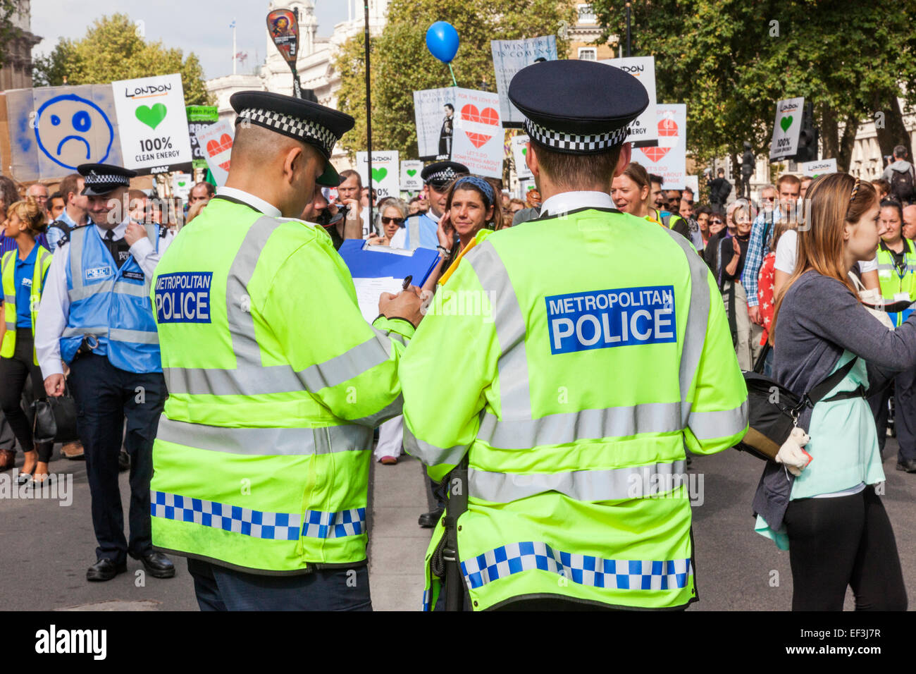 England, London, Police Watching Demonstration Stock Photo - Alamy