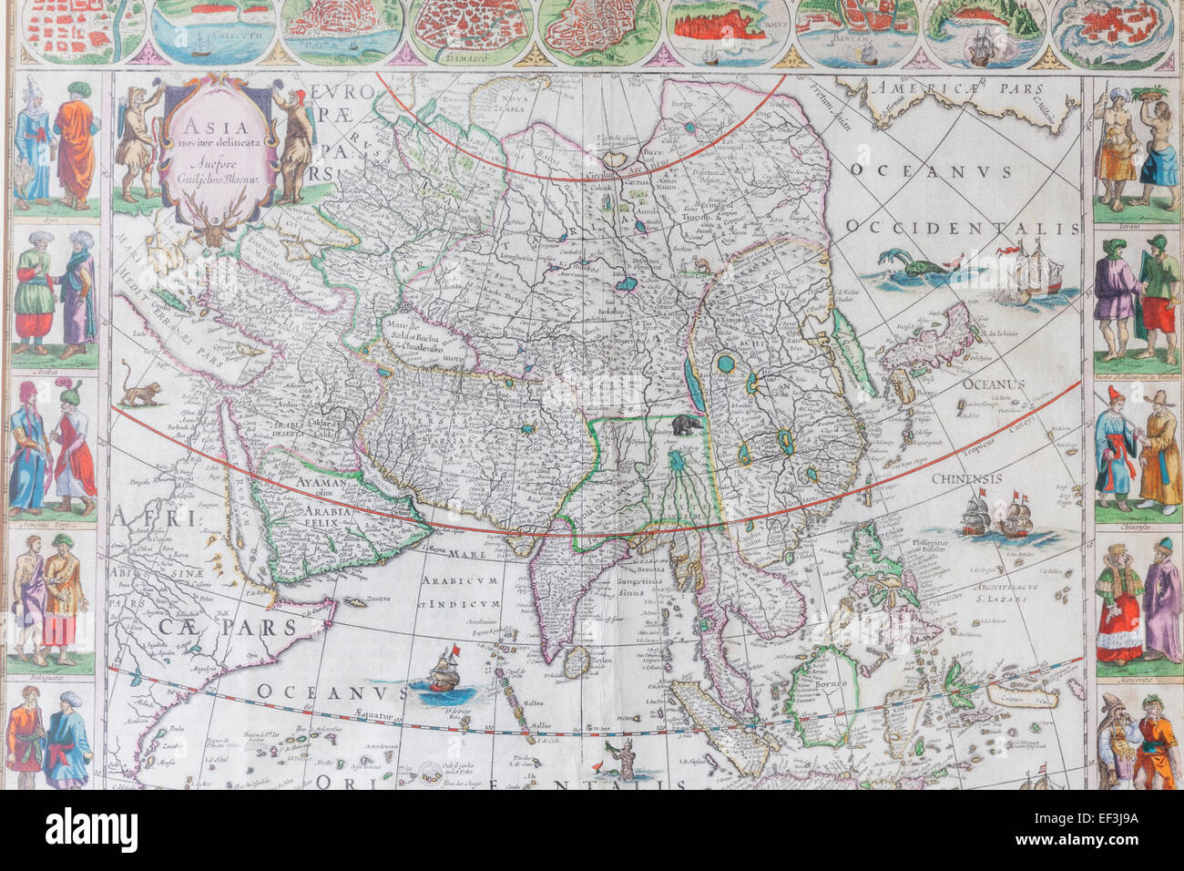 17th century Map of Asia by Blaeuw Stock Photo - Alamy