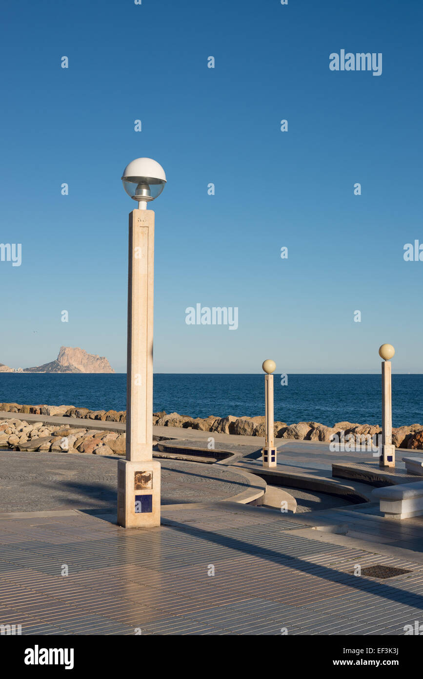 Sunny Altea beach promenade with Calpe in the background, Costa Blanca ...
