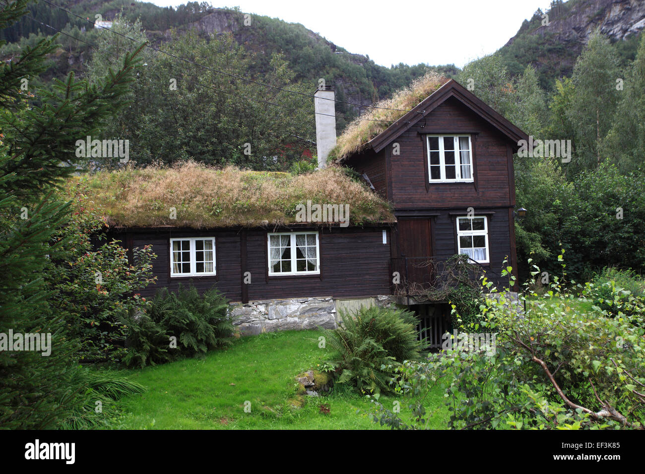 Norwegian wooden style house at Geiranger town, UNESCO World Heritage ...