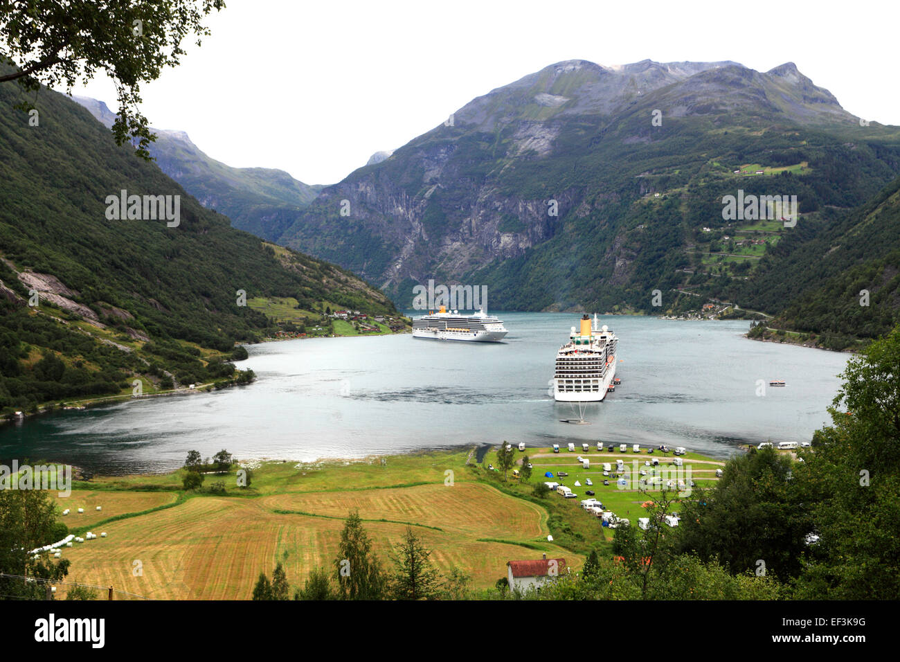 Cruise ships in Geirangerfjord, Geiranger town, UNESCO World Heritage ...