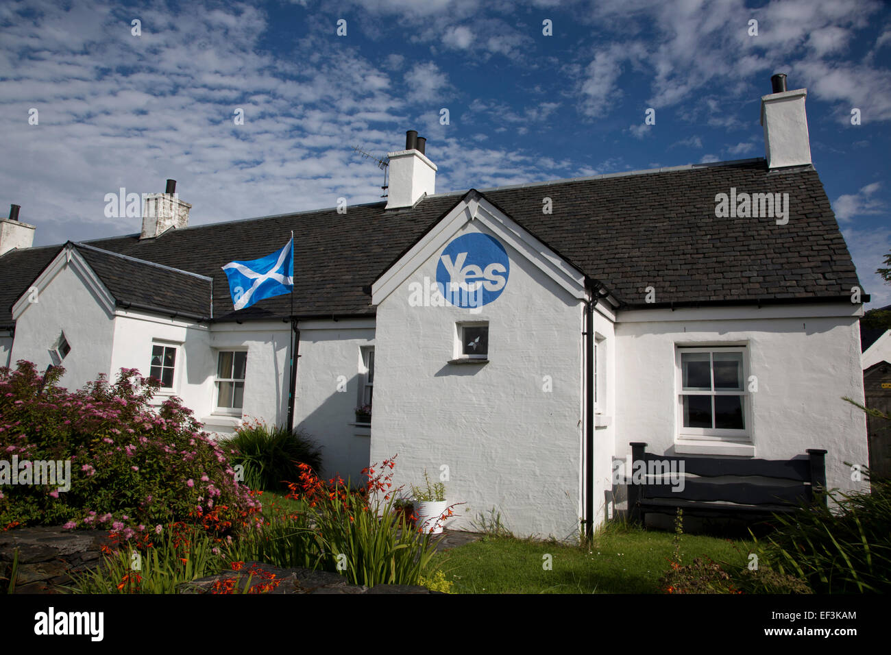 A cottage decorated with a pro-Independence 'Yes' slogan on Easdale ...