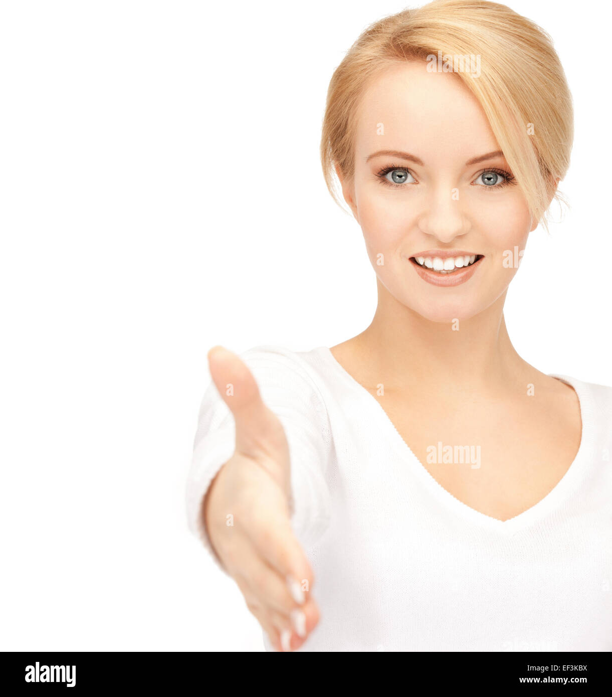 woman with an open hand ready for handshake Stock Photo - Alamy