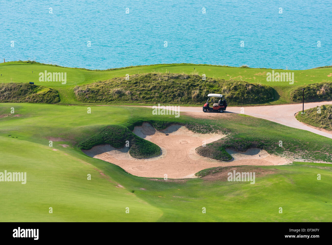 Golf course on a sea coast. Horizontal shot Stock Photo - Alamy