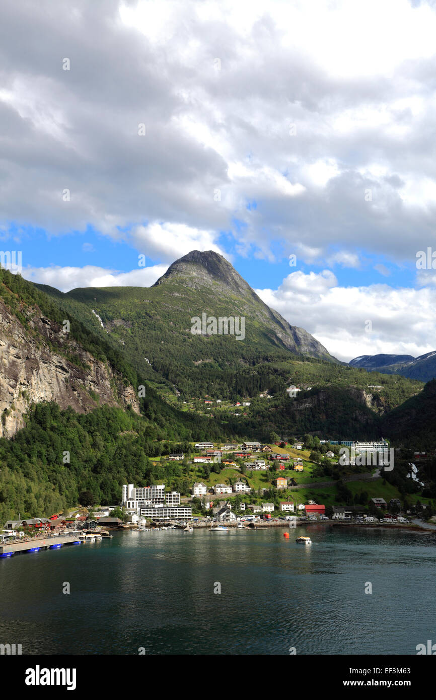 View of Geiranger town, Geirangerfjord, UNESCO World Heritage Site ...