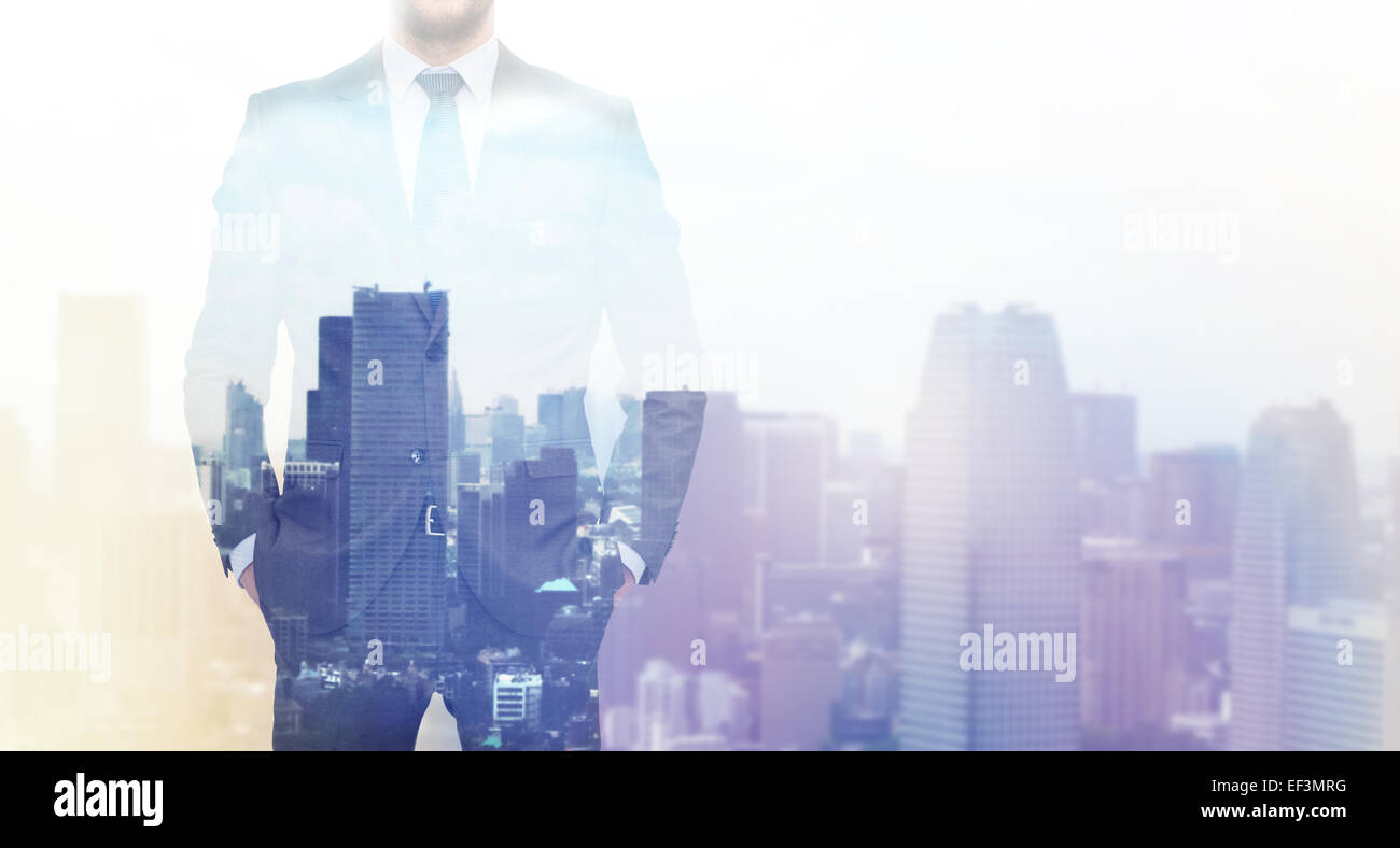 close up of businessman over city background Stock Photo - Alamy
