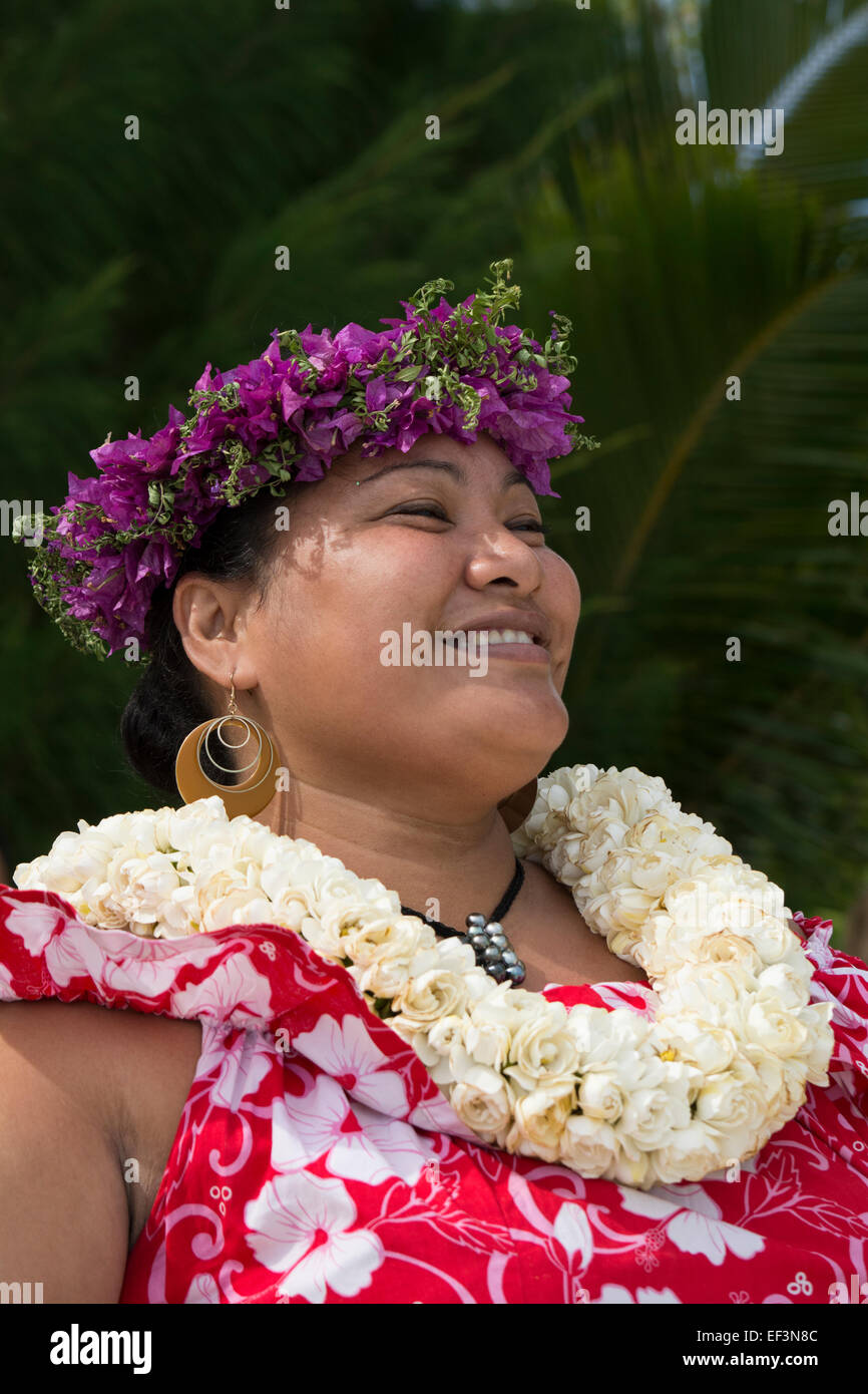 French Polynesia, Austral Islands, Raivavae. Polynesian welcome ...