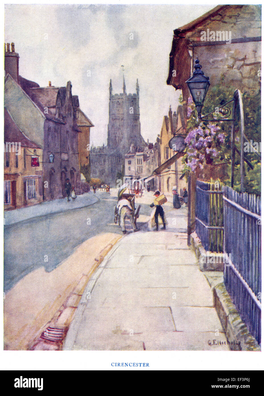 A coloured picture "Cirencester" scanned at high resolution from a book ...