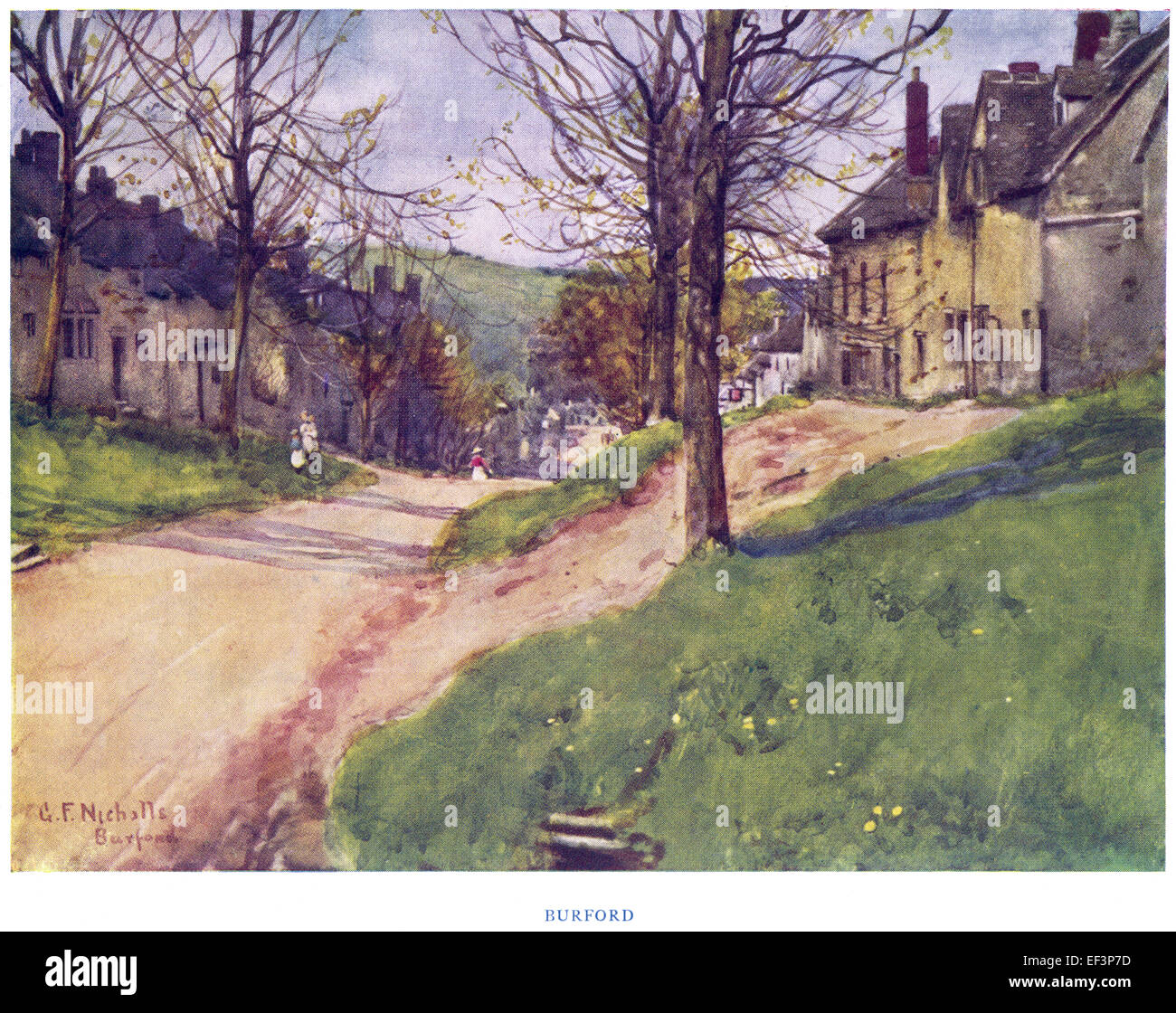 A coloured picture "Burford" scanned at high resolution from a book ...