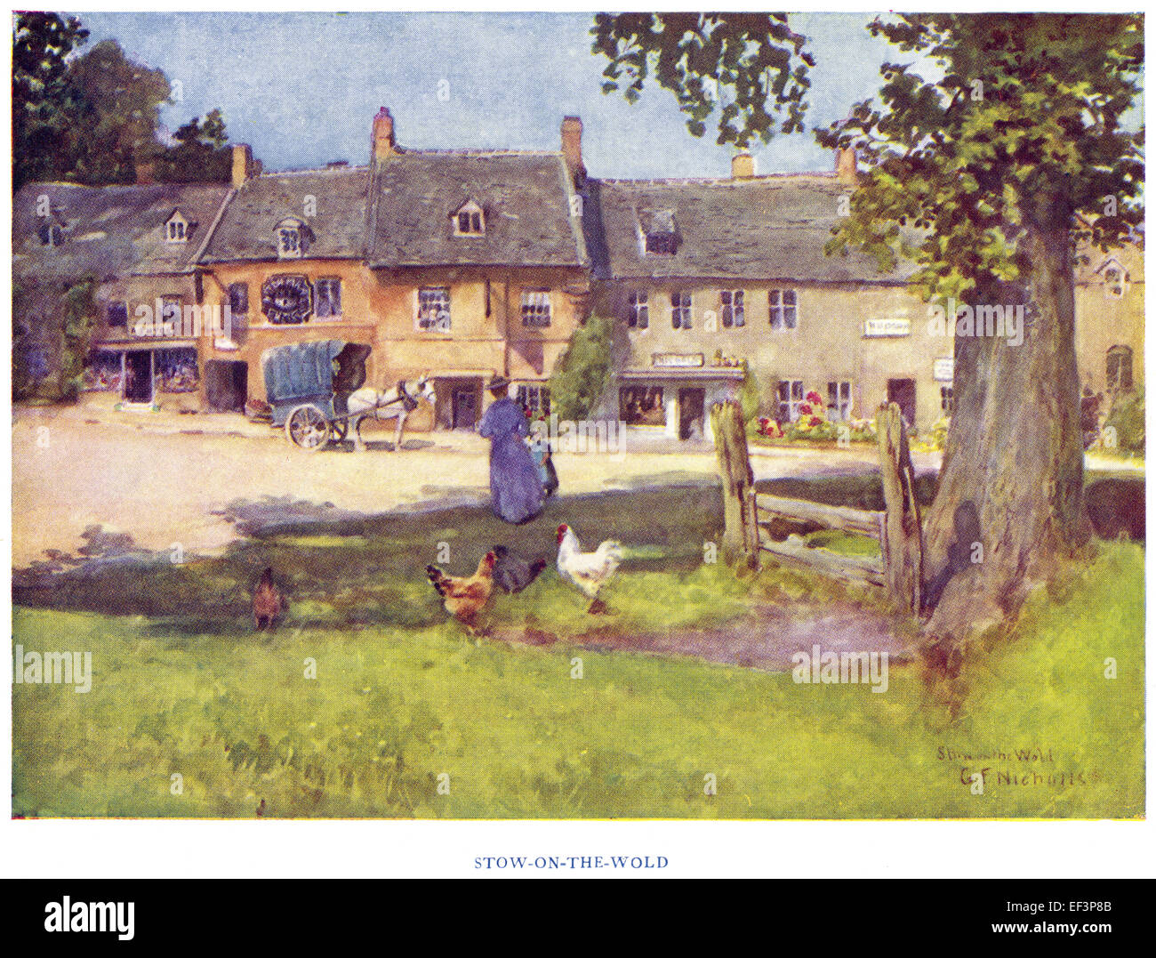A coloured picture of Stow on the Wold, Gloucestershire UK scanned at ...
