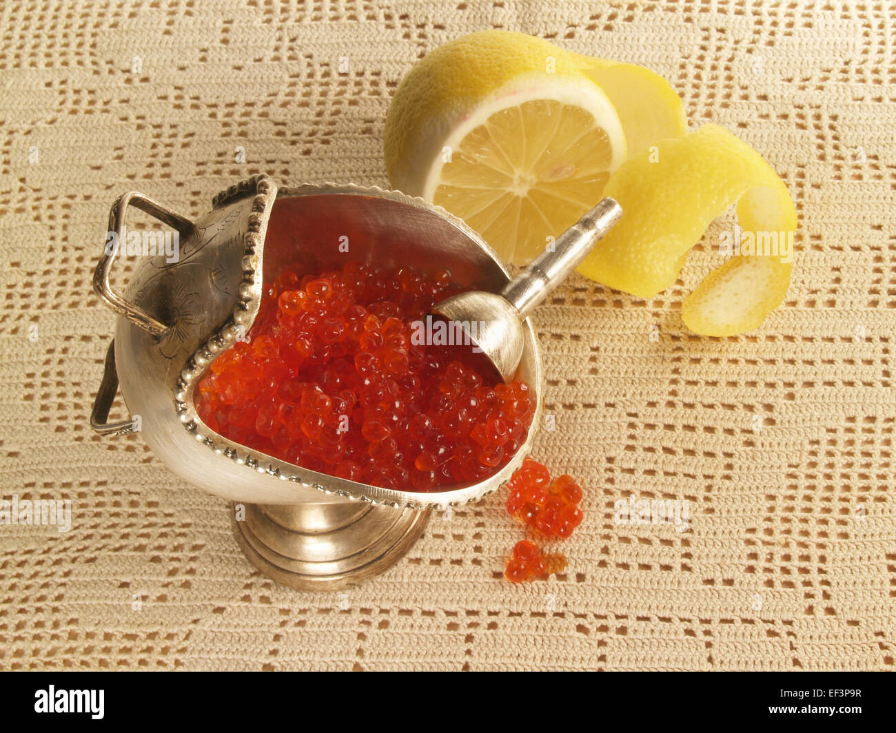 red caviar in a silver pot Stock Photo - Alamy