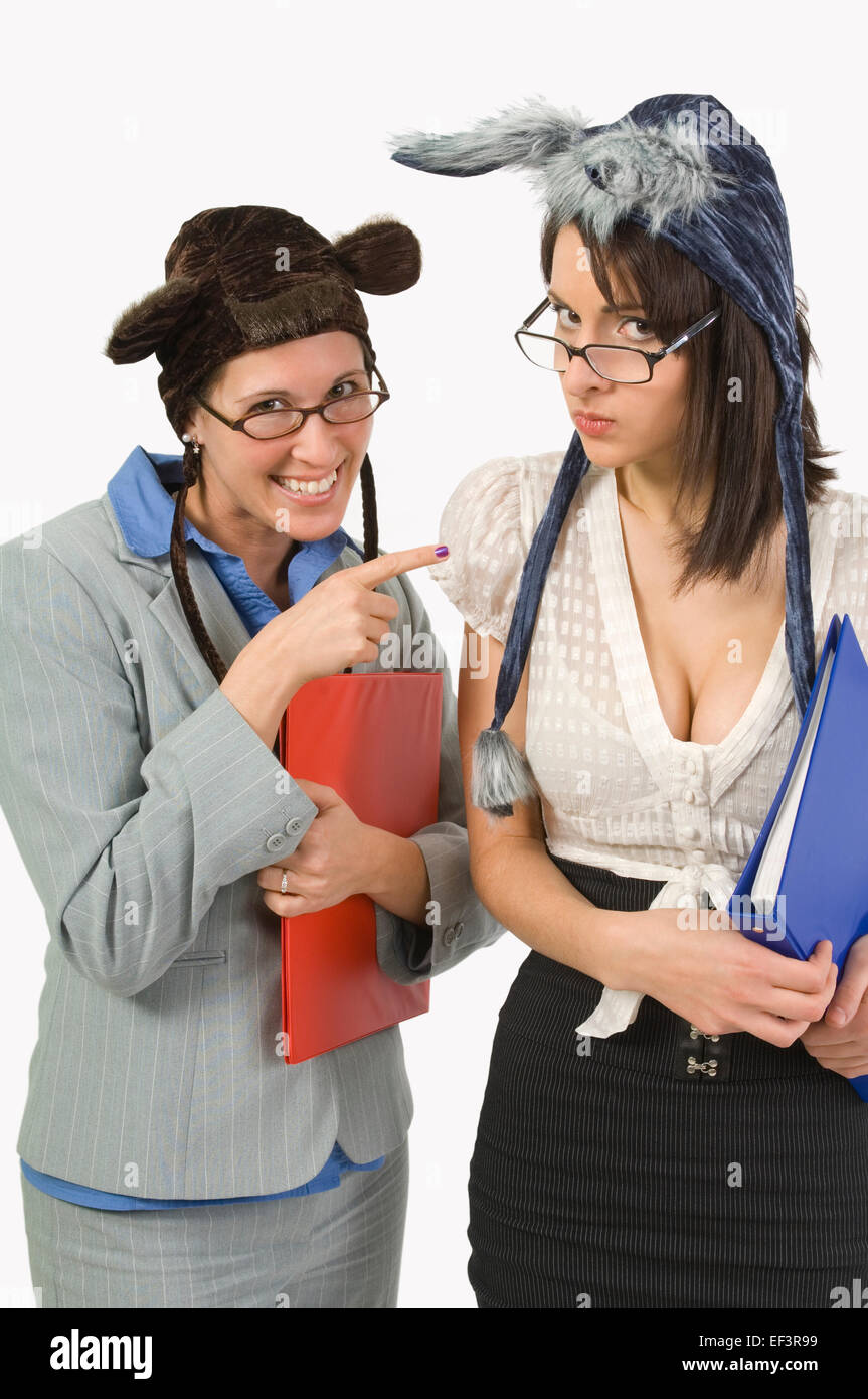 Woman pointing smile glasses hi-res stock photography and images - Alamy