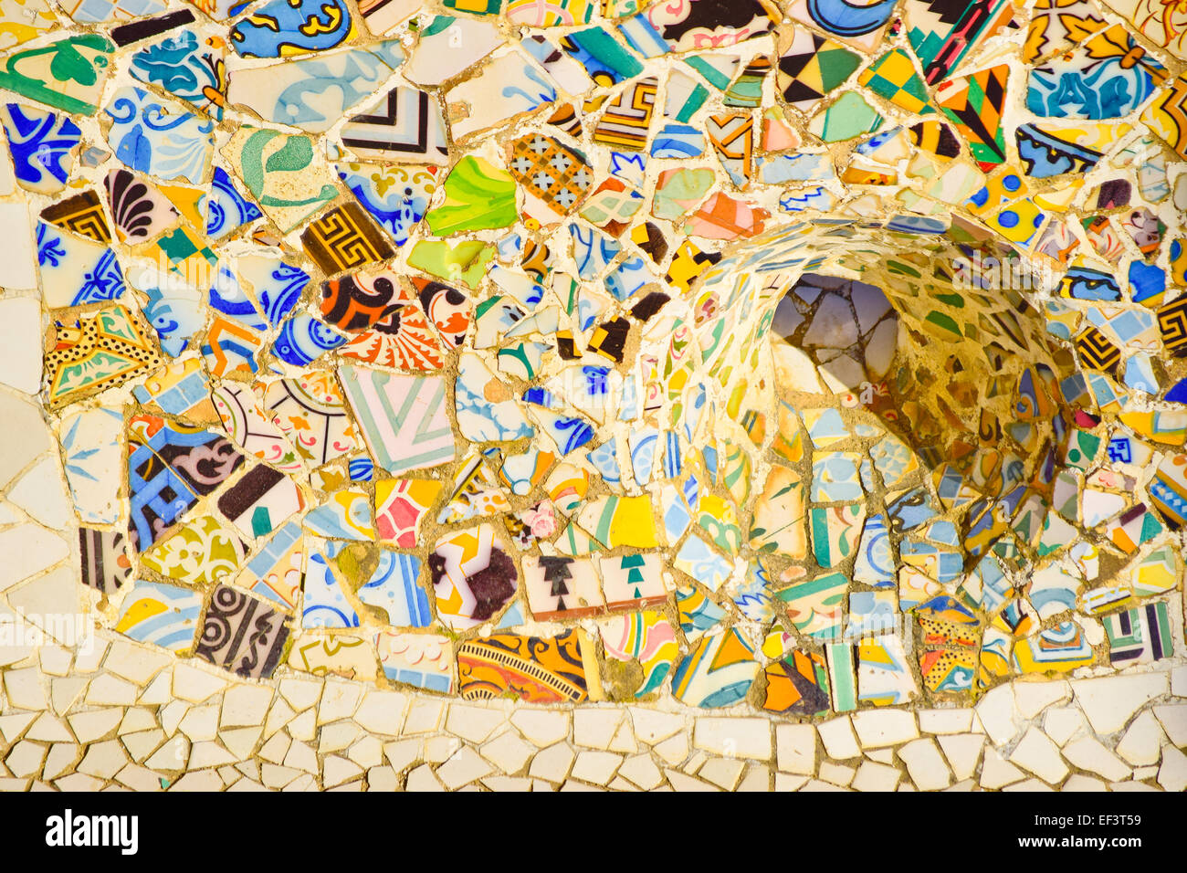 Details of the trencadis, broken mosaics, in Park Güell. Designed by ...