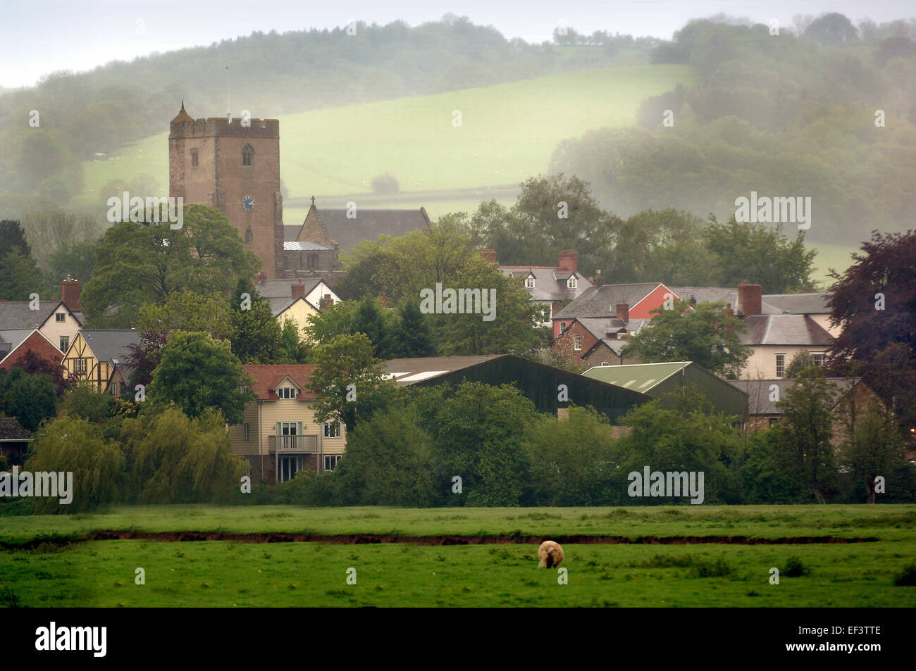 Leintwardine village,Shropshire,UK,showing hotel,pub,post office,church ...