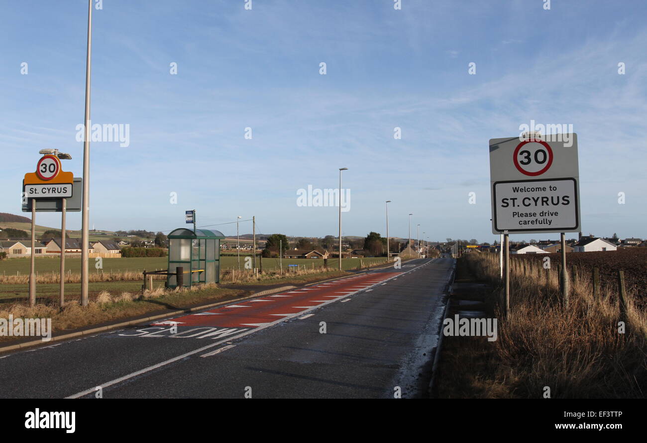 Welcome to St Cyrus sign Scotland January 2015 Stock Photo - Alamy
