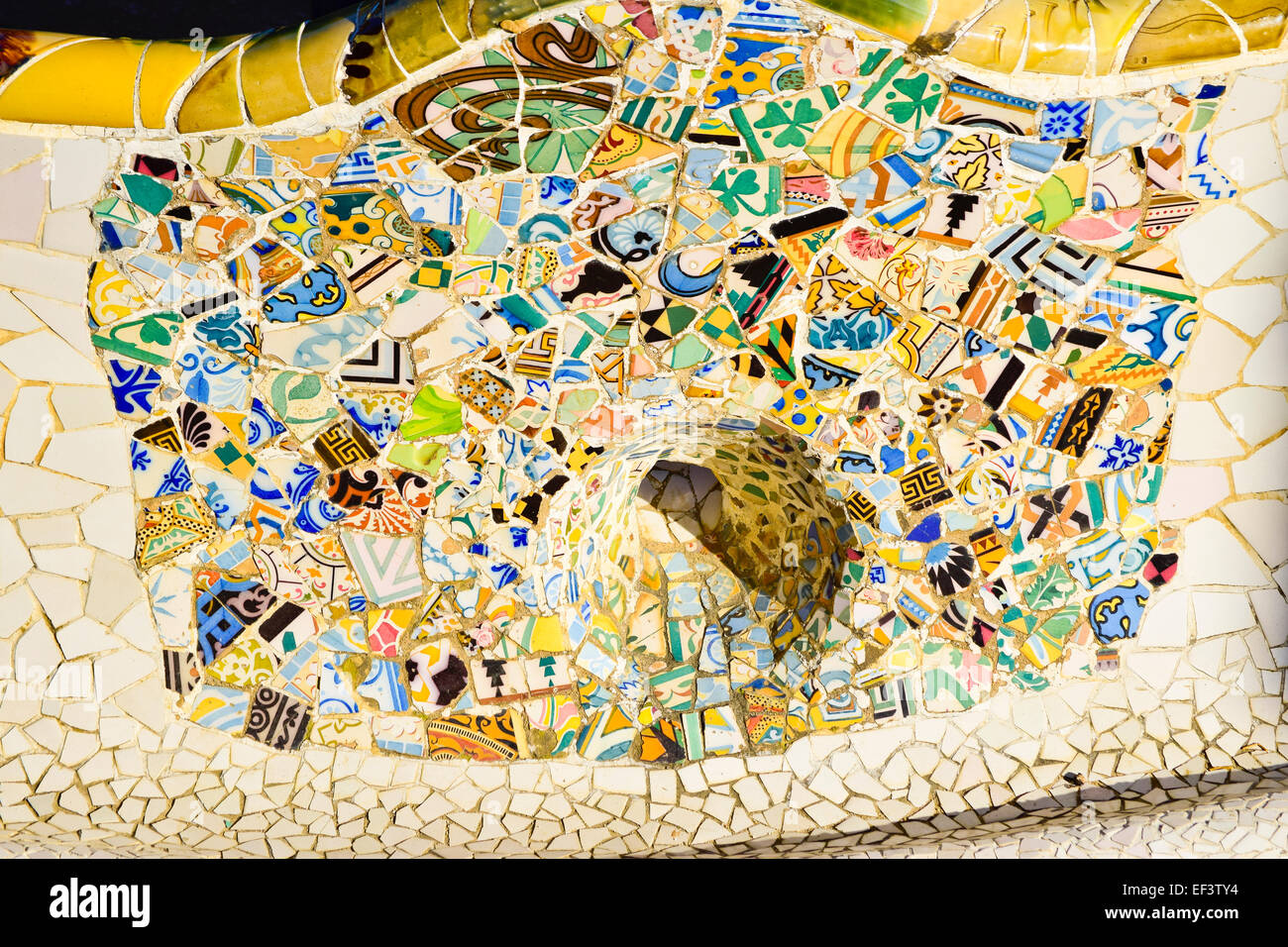 Details of the trencadis, broken mosaics, in Park Güell. Designed by ...
