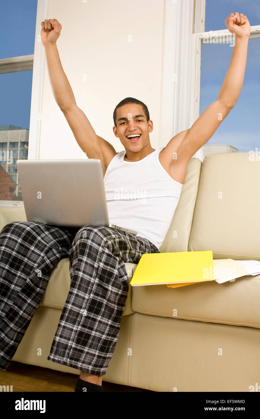 Man cheering facing camera hi-res stock photography and images - Alamy