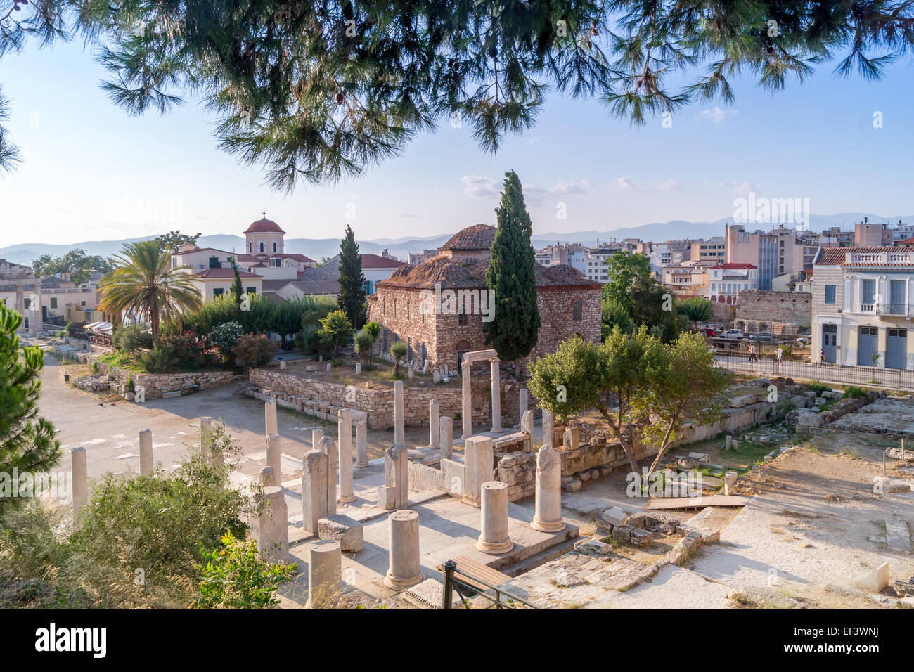 Roman Agora ruins with Fethiye Djami mosque in Panon, Athens, Greece ...