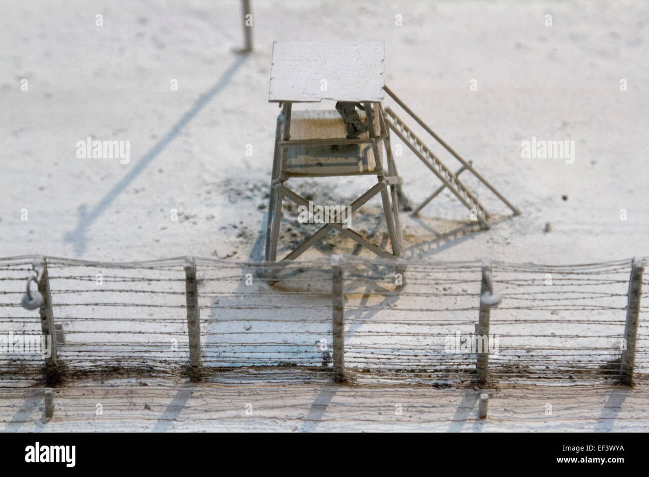London,UK. 26th January 2015. A replica model of a guard watchtower at ...