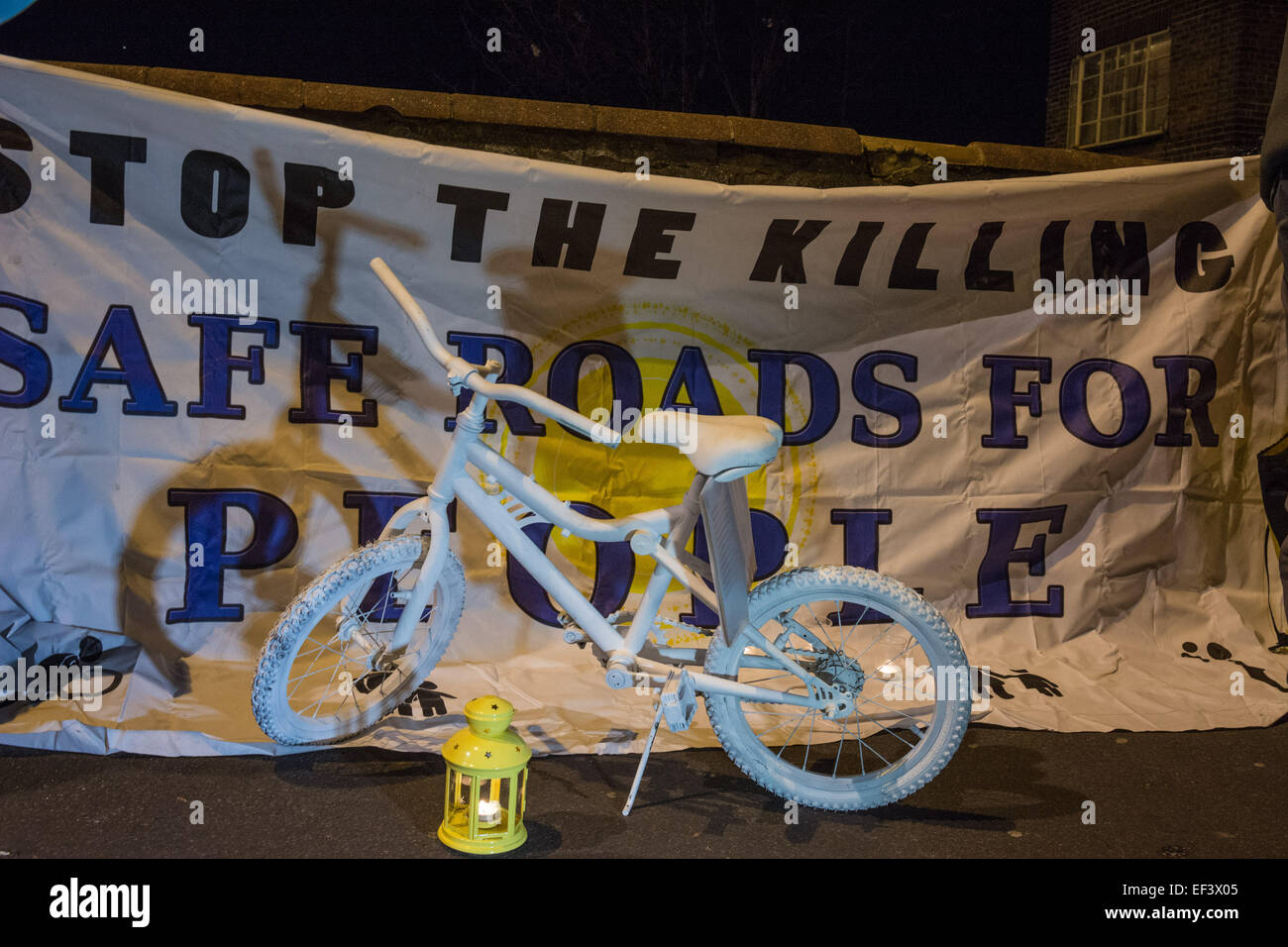 London, UK. 26th January, 2015. A white "ghost bike" marks the spot as ...