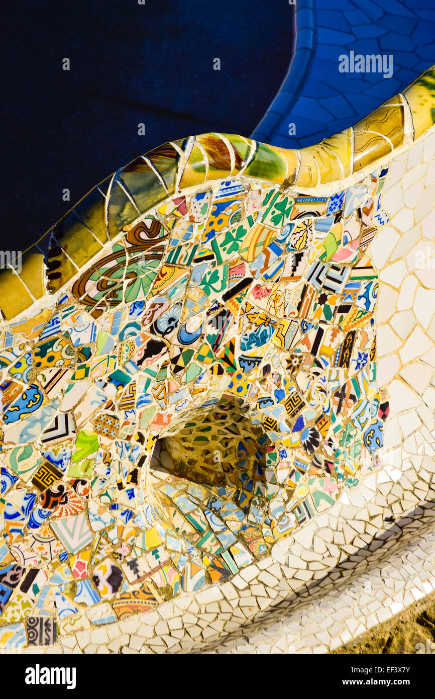 Details of the trencadis, broken mosaics, in Park Güell. Designed by ...