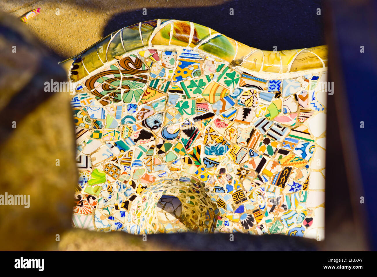 Details of the trencadis, broken mosaics, in Park Güell. Designed by ...