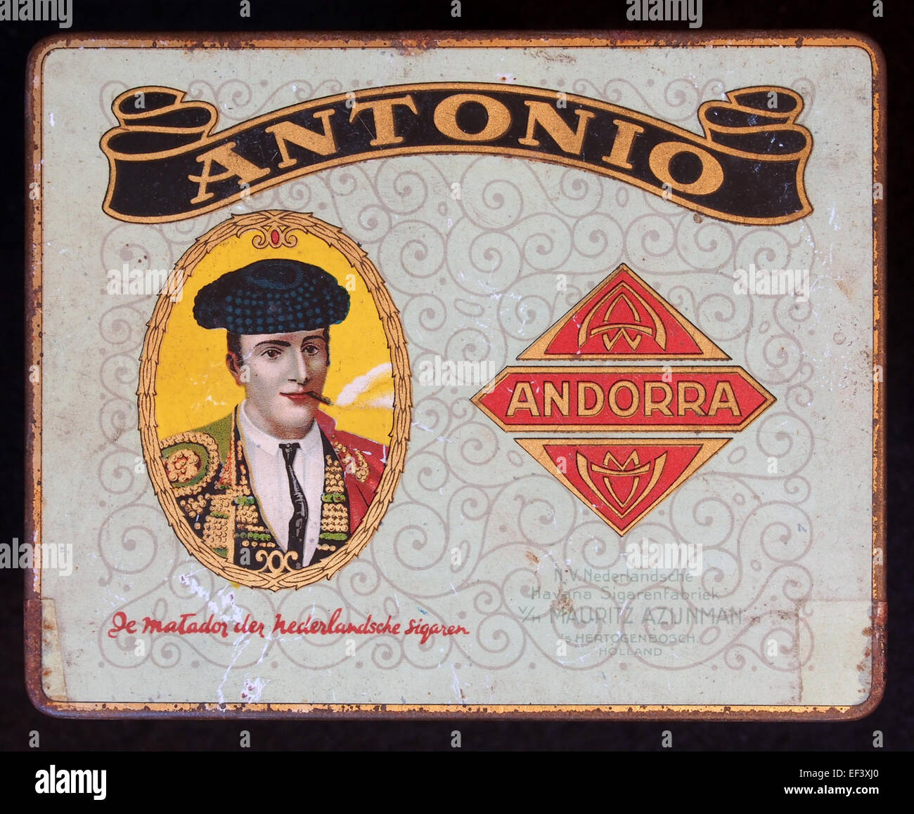 Antonio Andorra is a cigar brand, depicted on this cigar box which ...