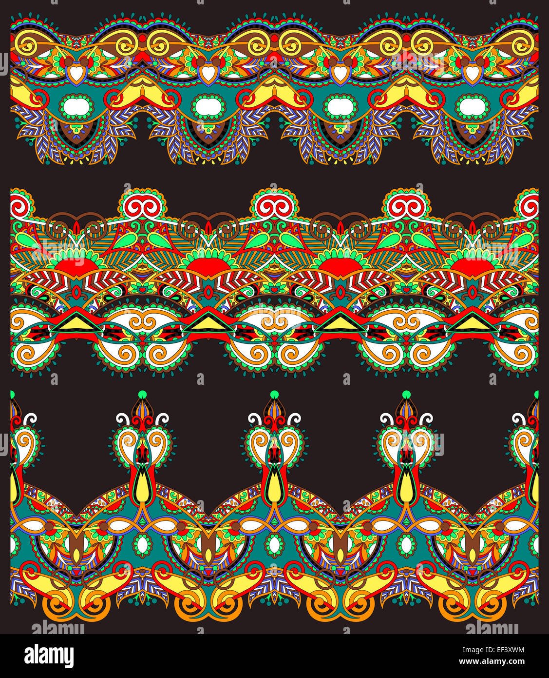 ethnic floral paisley stripe pattern, border set Stock Photo - Alamy