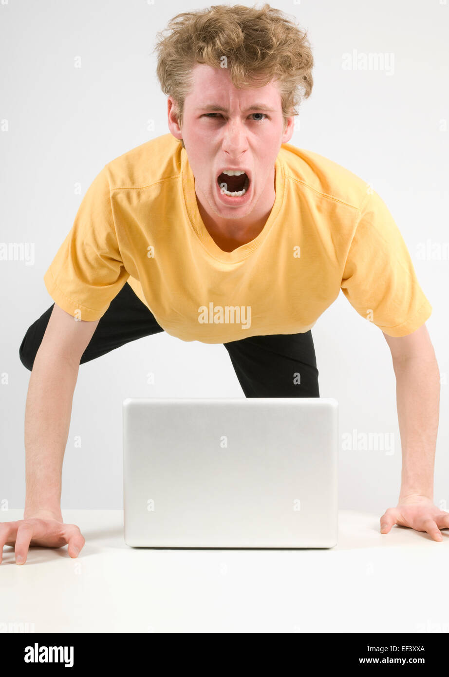 Laptop one person anger hi-res stock photography and images - Alamy