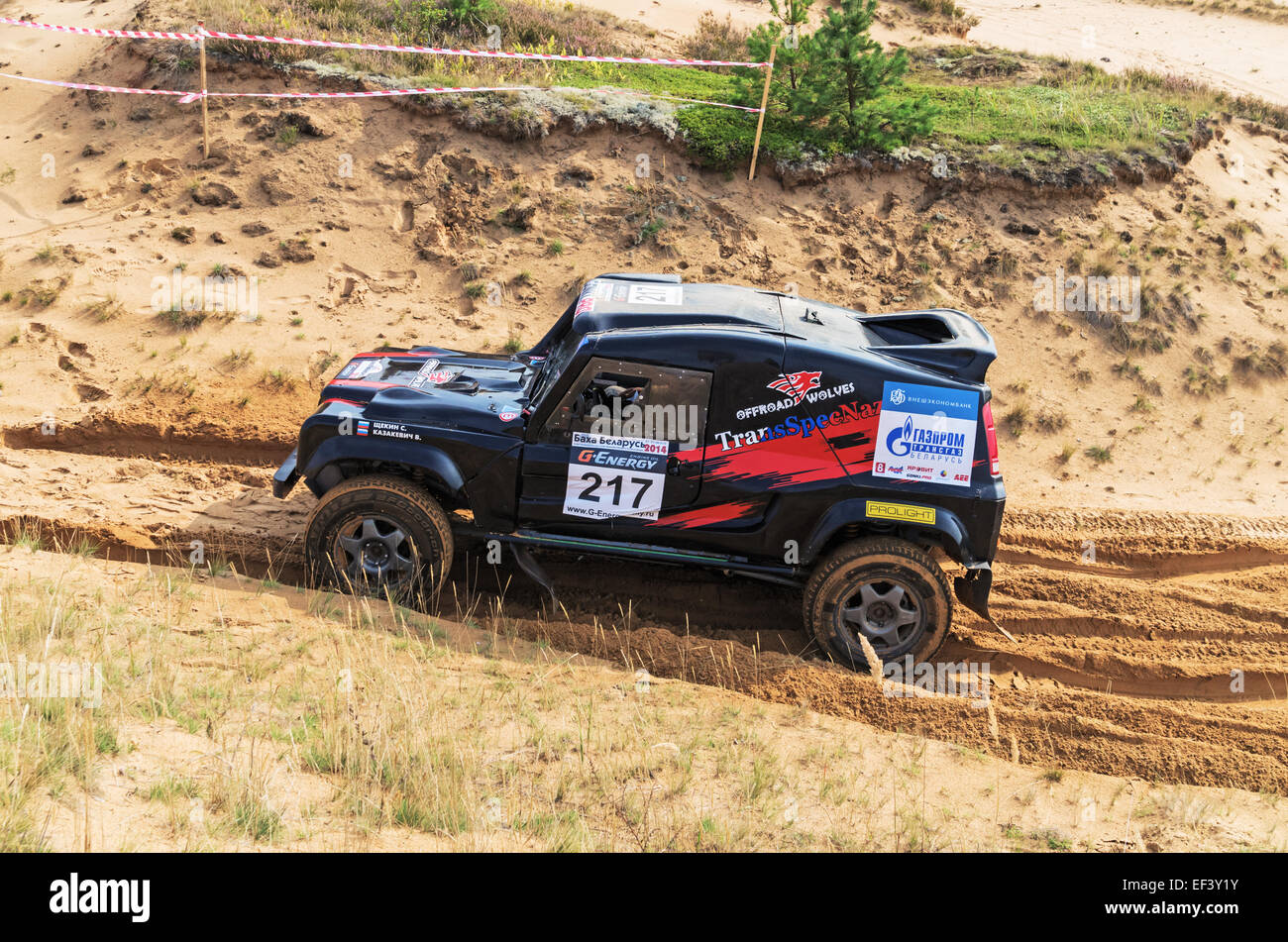 Races on a rally-raid on sandy dunes. Rally-raid Baha "Belarus" 2014 ...