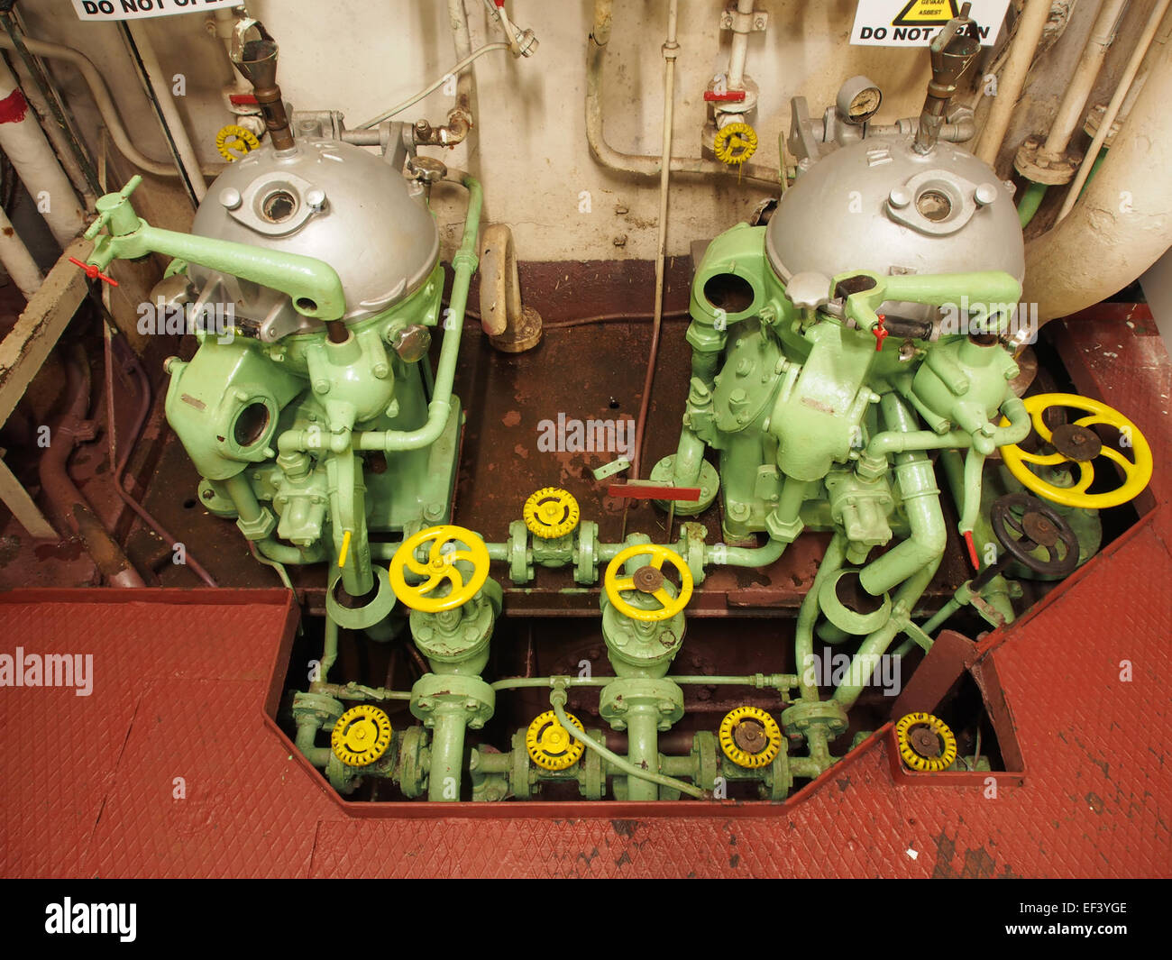 A photograph taken inside the SS Rotterdam, a retired ocean liner. It ...