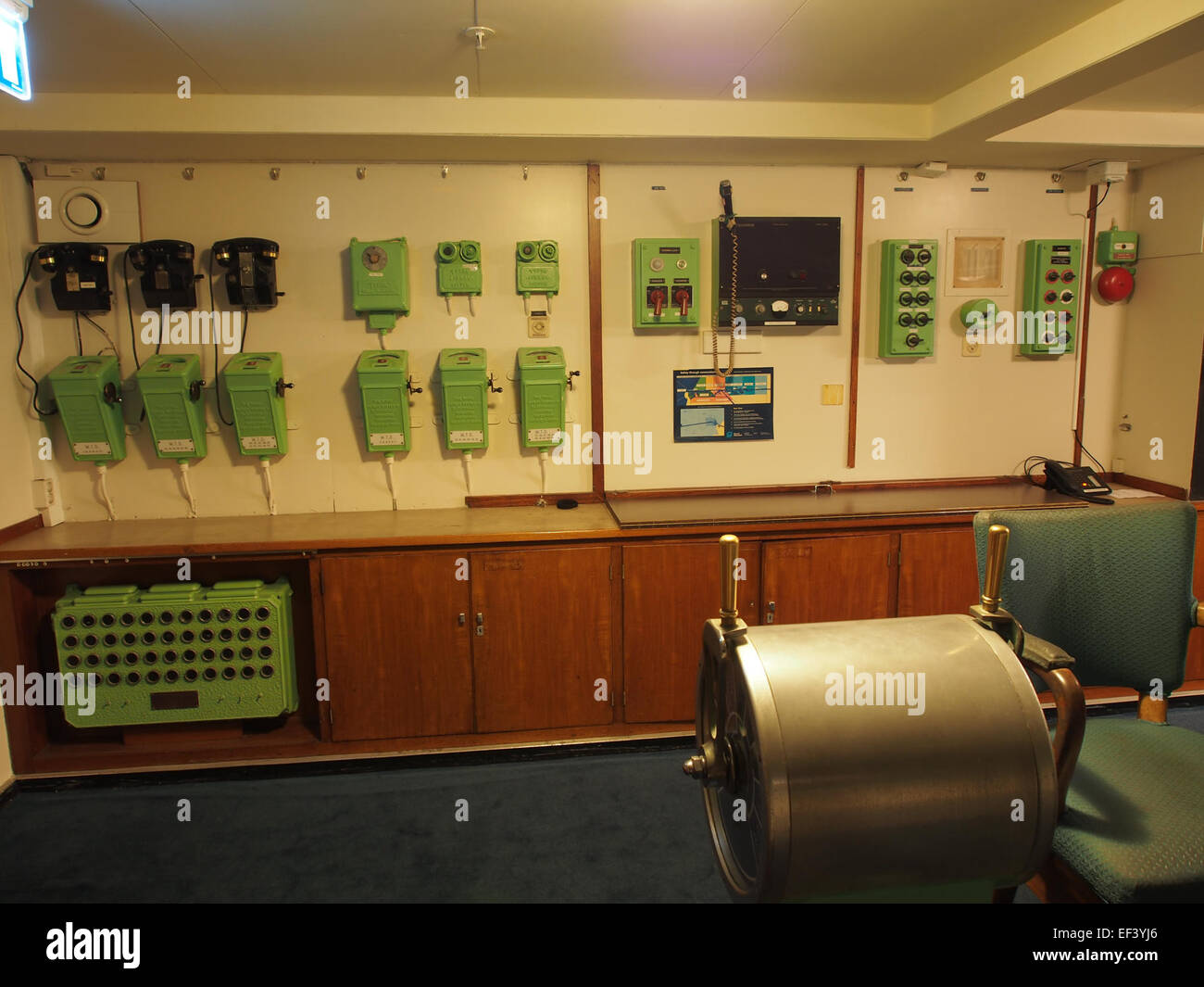 Inside the SS Rotterdam, a retired ocean liner, showing the bridge area ...
