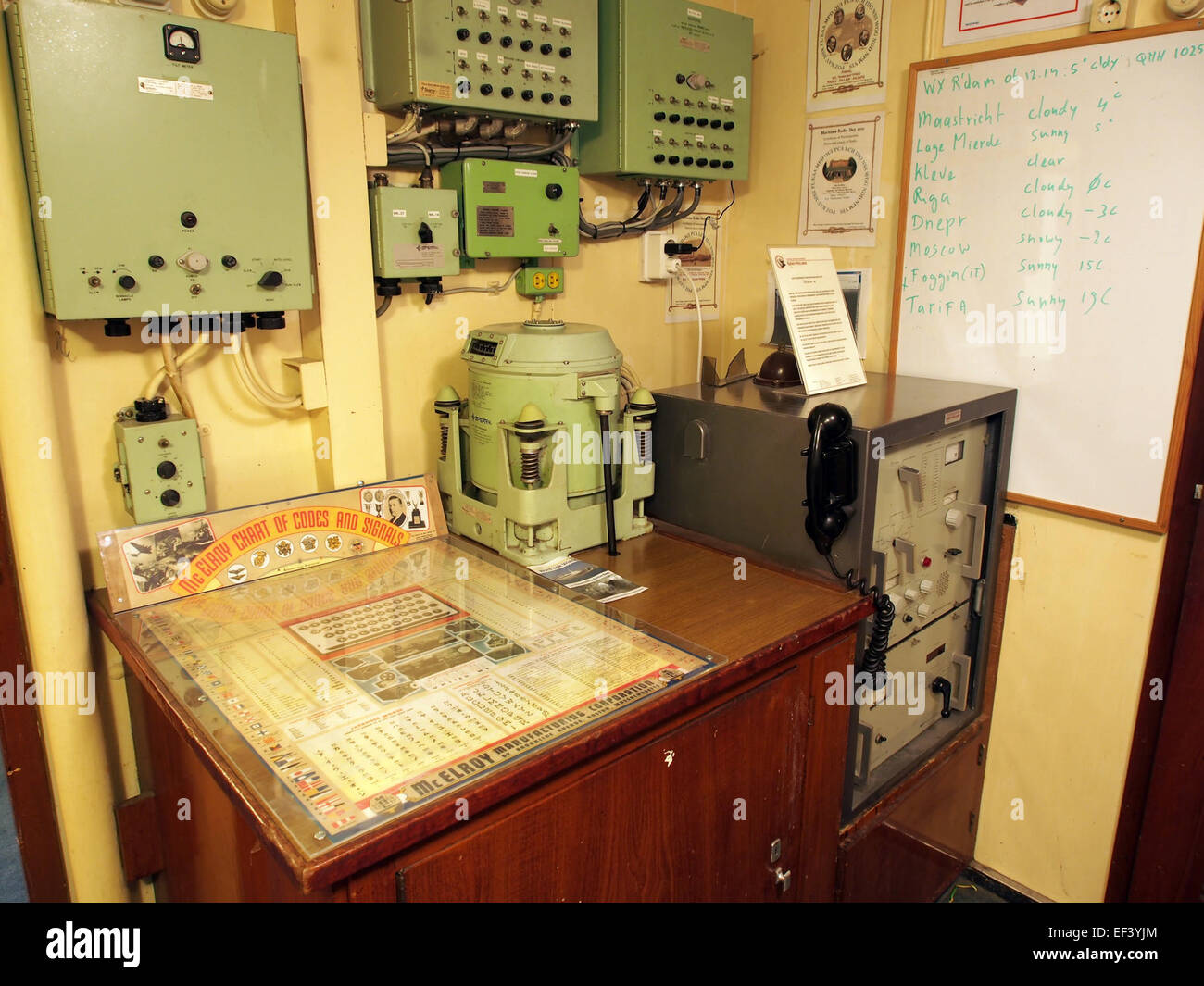 This image shows the radio room inside the SS Rotterdam, a historic ...