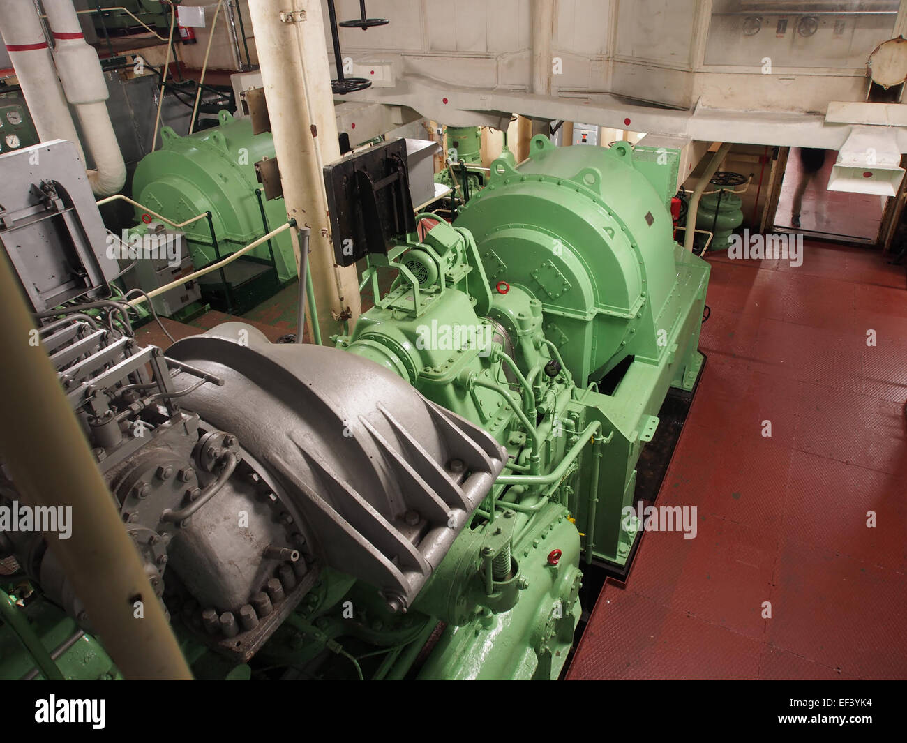 An interior view of the SS Rotterdam, specifically the machine room ...