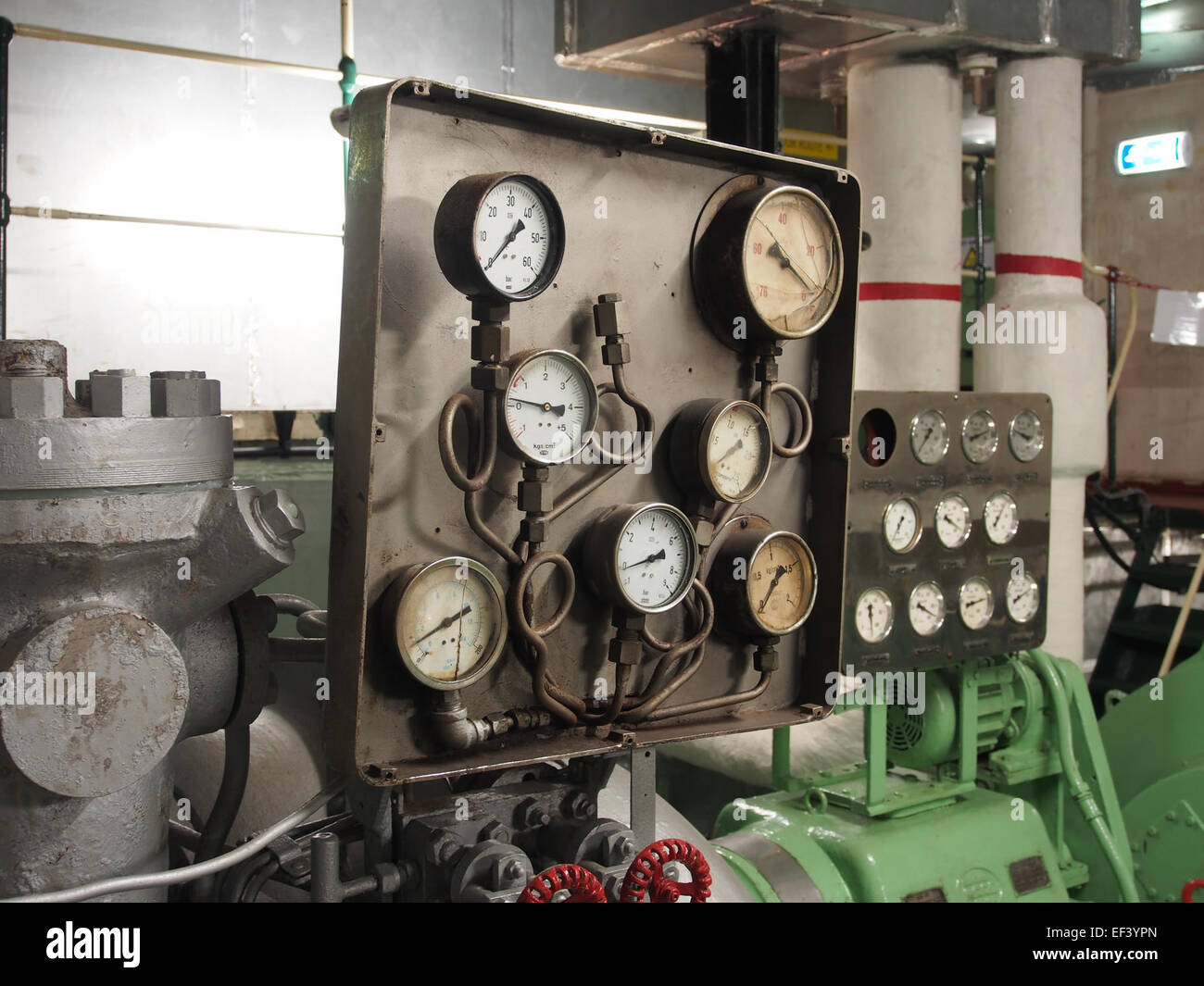 This photograph shows the machine room inside the SS Rotterdam, a ...