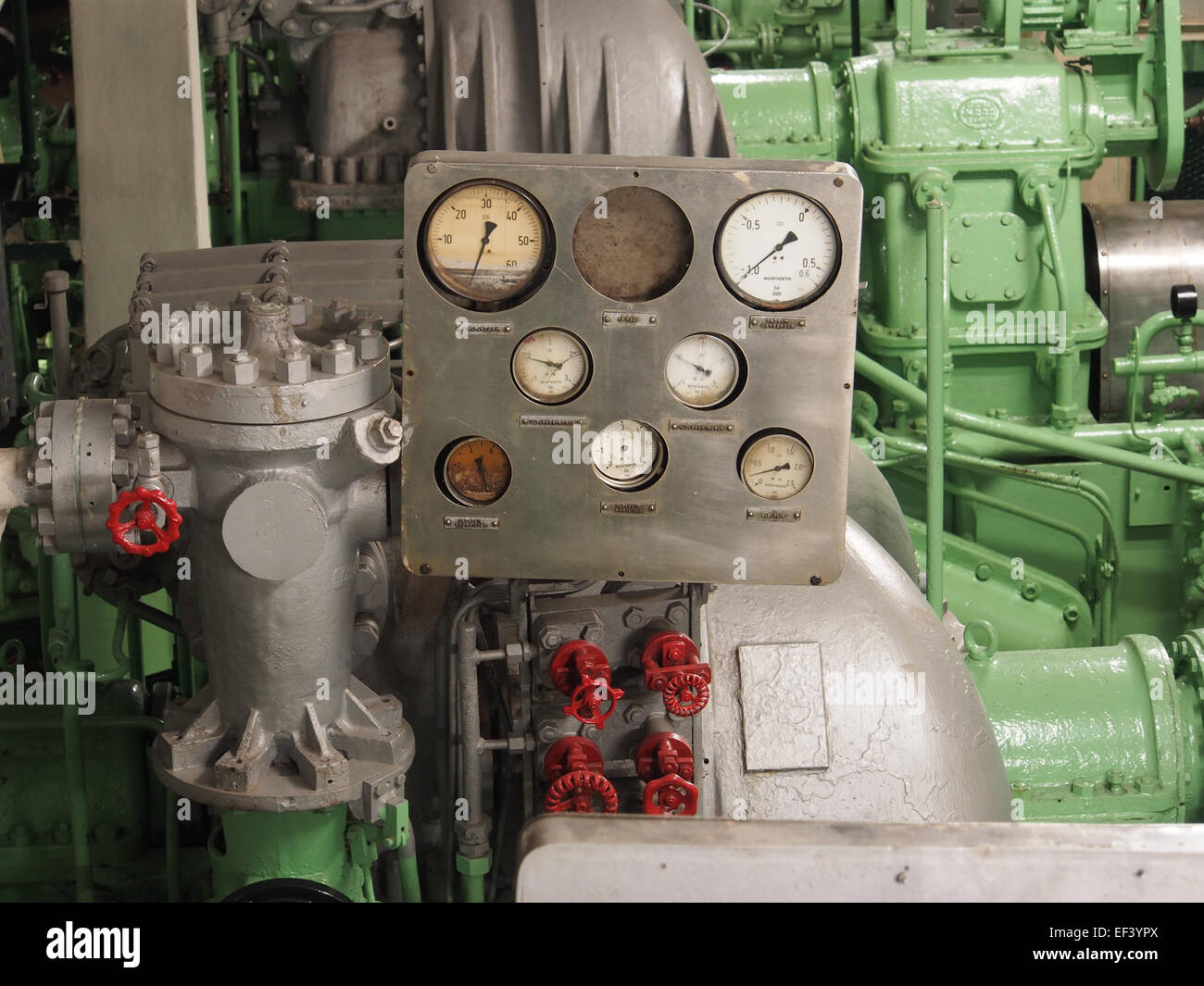 The photo shows the machine room aboard the SS Rotterdam, a retired ...