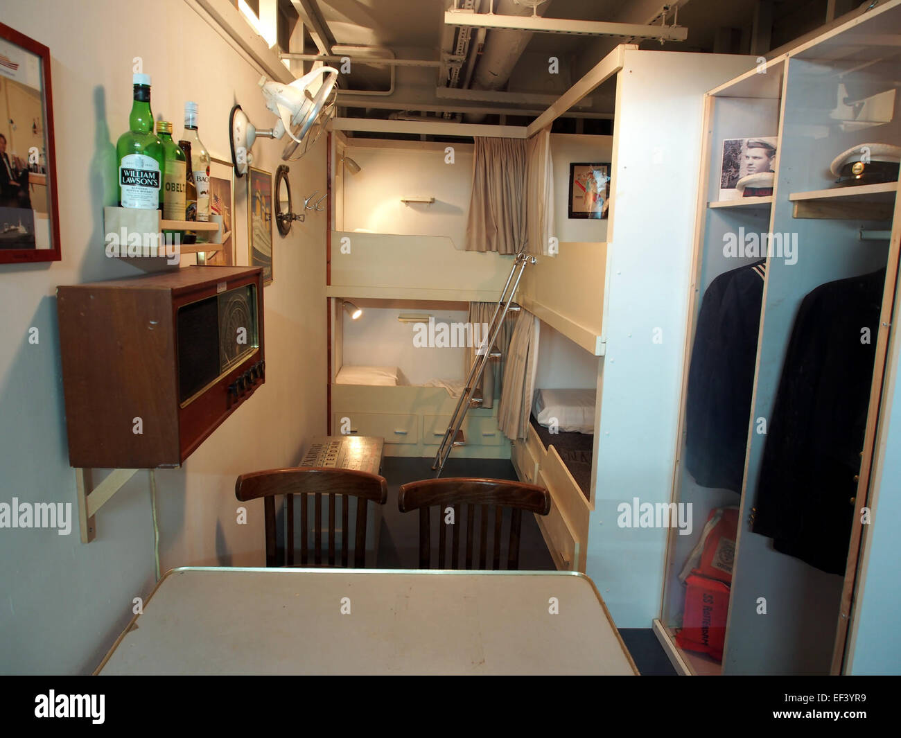 A photograph of a passenger cabin inside the SS Rotterdam, showcasing ...